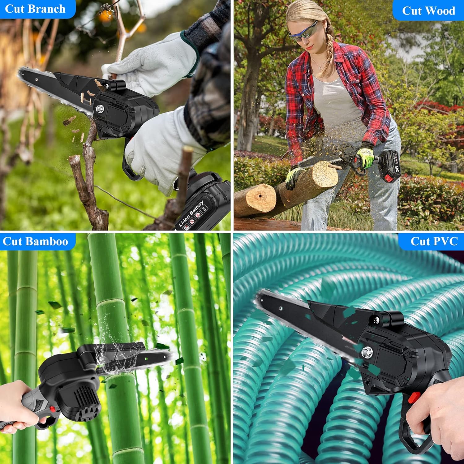 6-Inch Mini Chainsaw with Safety Lock LED light 24V Lithium Battery ...