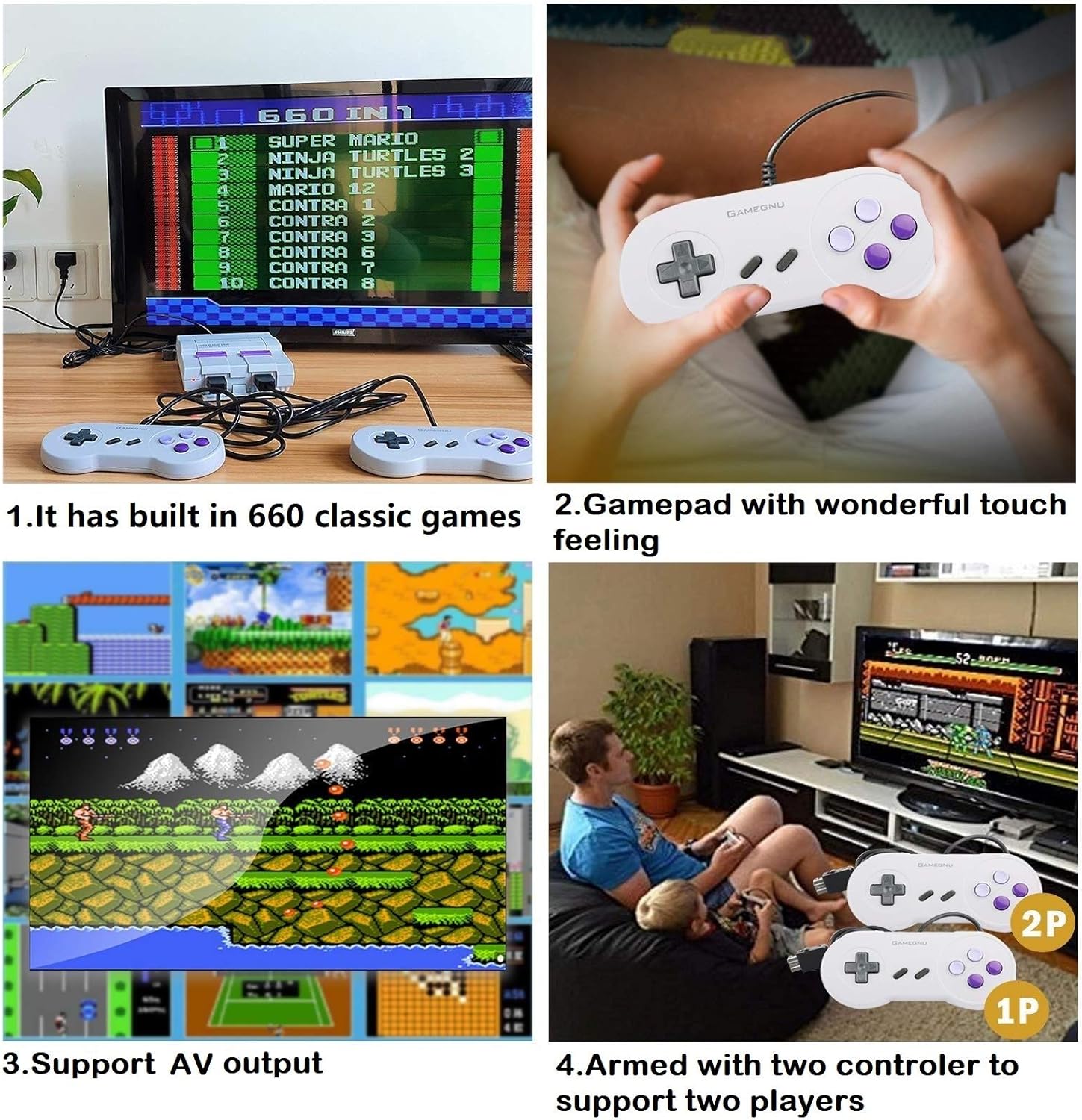 Retro Game Console,Classic Mini NES Console with Built-in 660 Video Games and 2 NES Classic ...