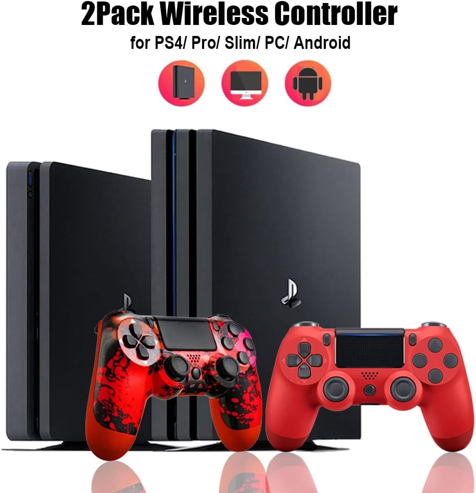 2 Pack Wireless Controller Compatible with PS4, High Performance Gaming Controller Gamepad ...