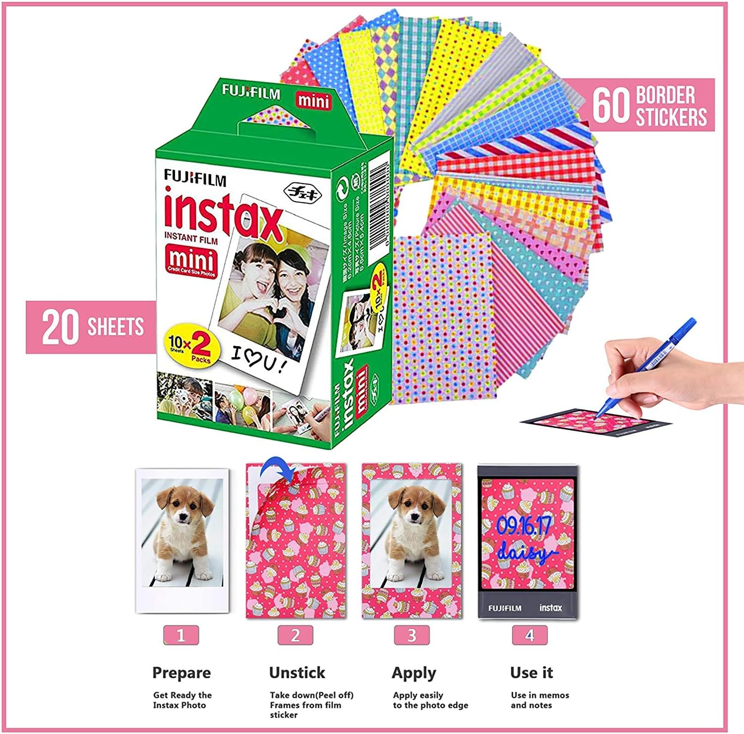 Fujifilm Instax Mini Instant Film (3 Pack, 60 Sheets) 5 Plastic Desk ...