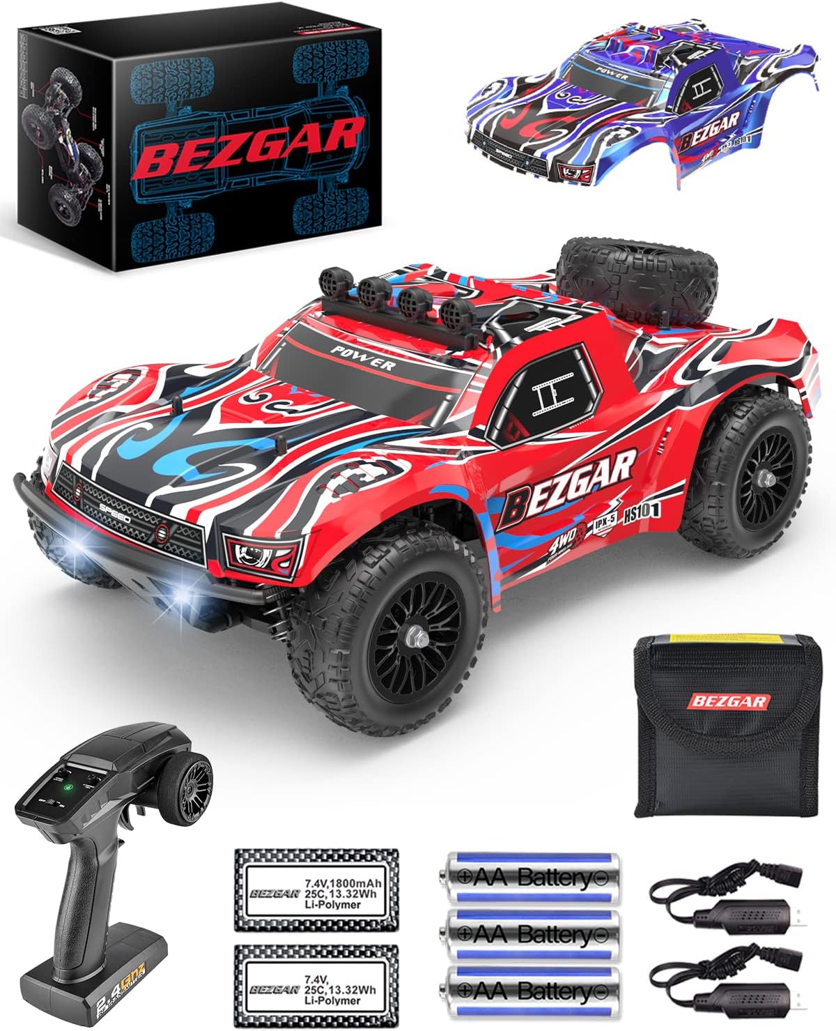 BEZGAR HS101 Hobby Grade 1:10 Scale Remote Control Truck 4WD Top Speed 40+ Km/h All Terrains ...