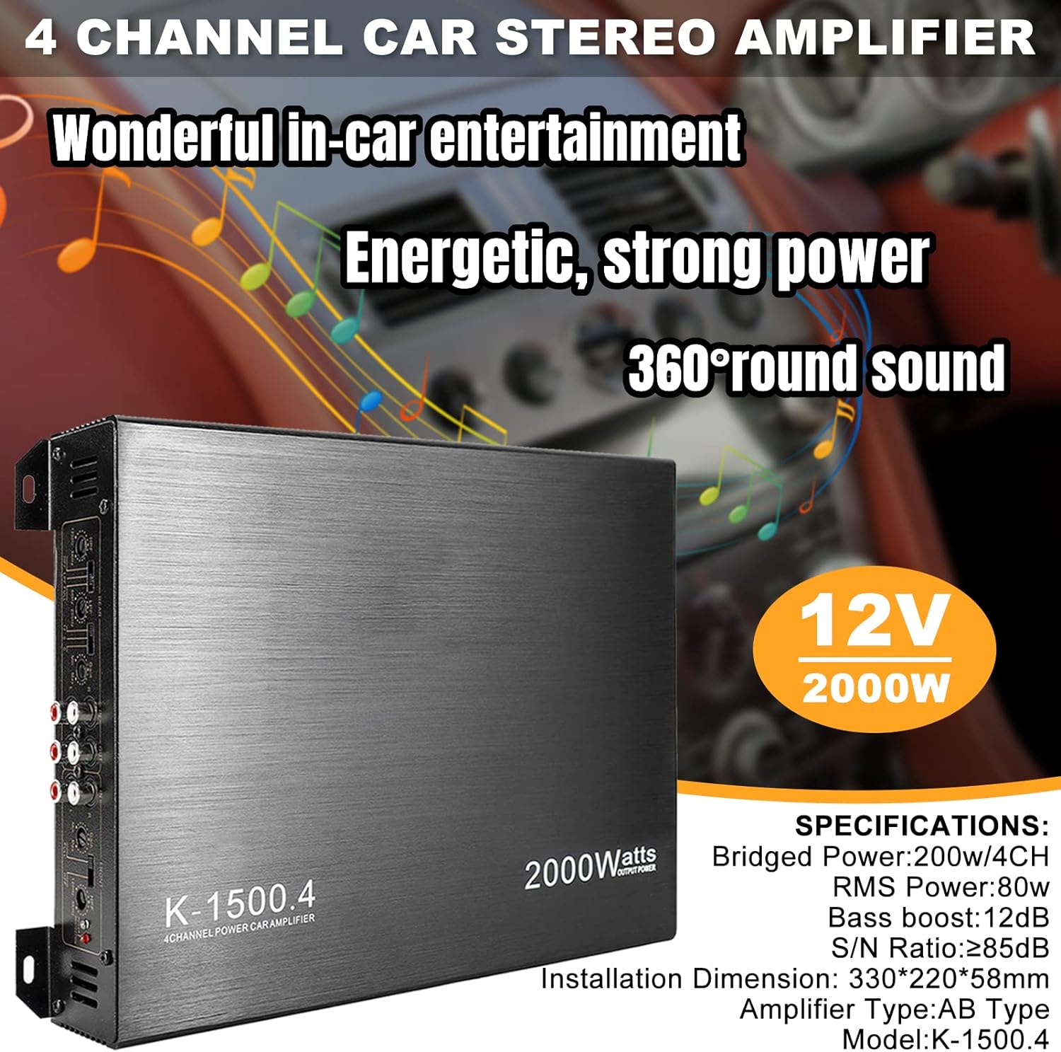 YaeCCC 2000W 4 Channel Amplifier Car Audio Car Amplifiers Subwoofer ...