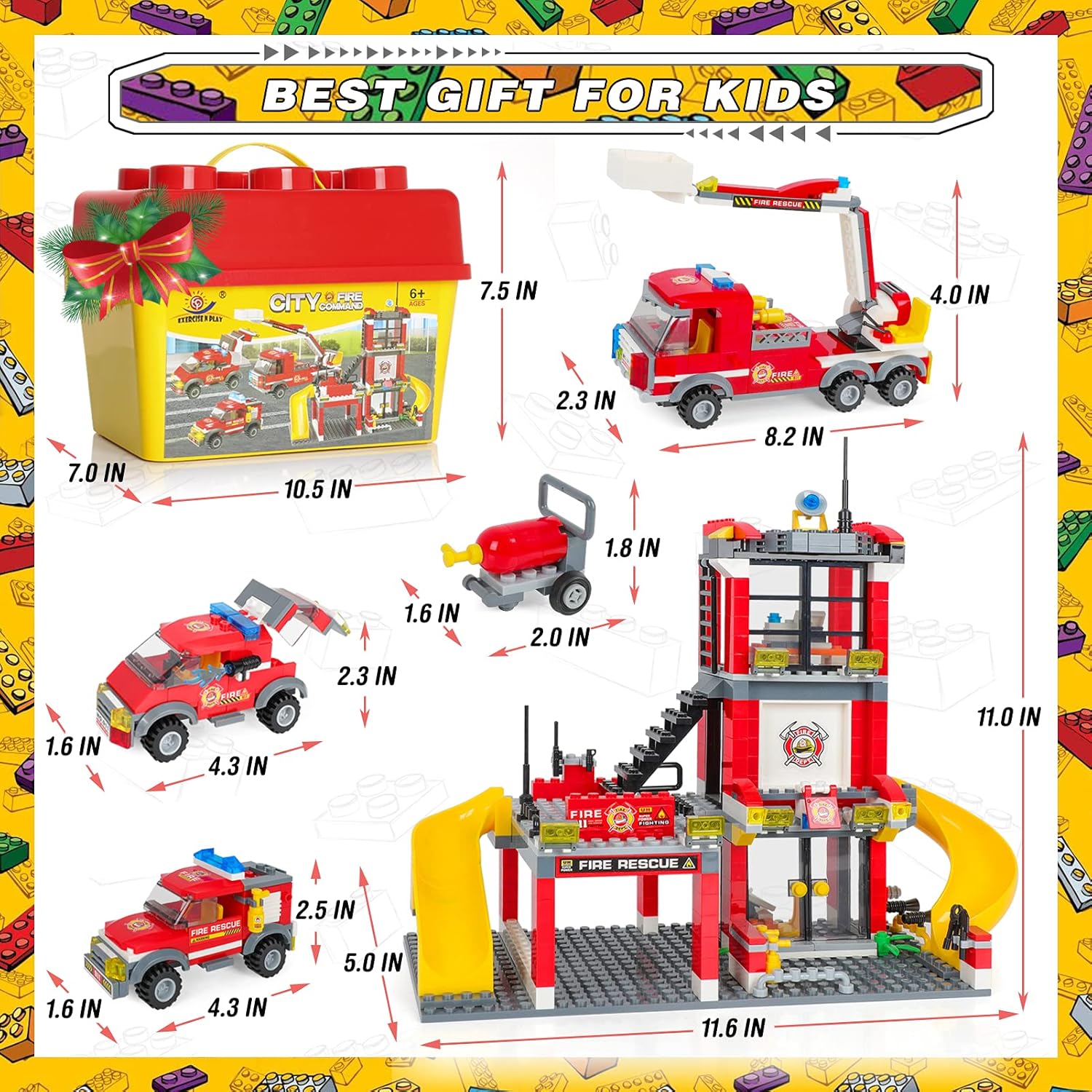 City Fire Station Building Kit, Fun Firefighter Toy Building Set for ...
