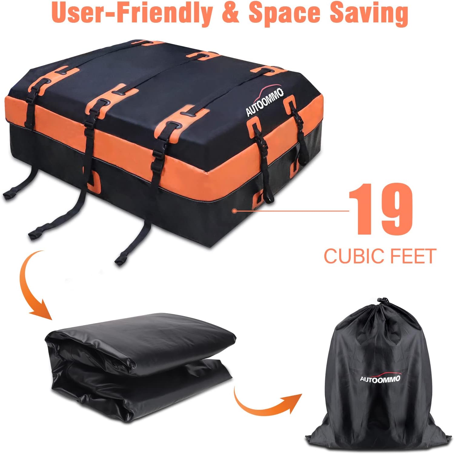 AUTOOMMO Car Rooftop Cargo Carrier Bag, 15 Cubic Feet Roof Rack Cargo ...