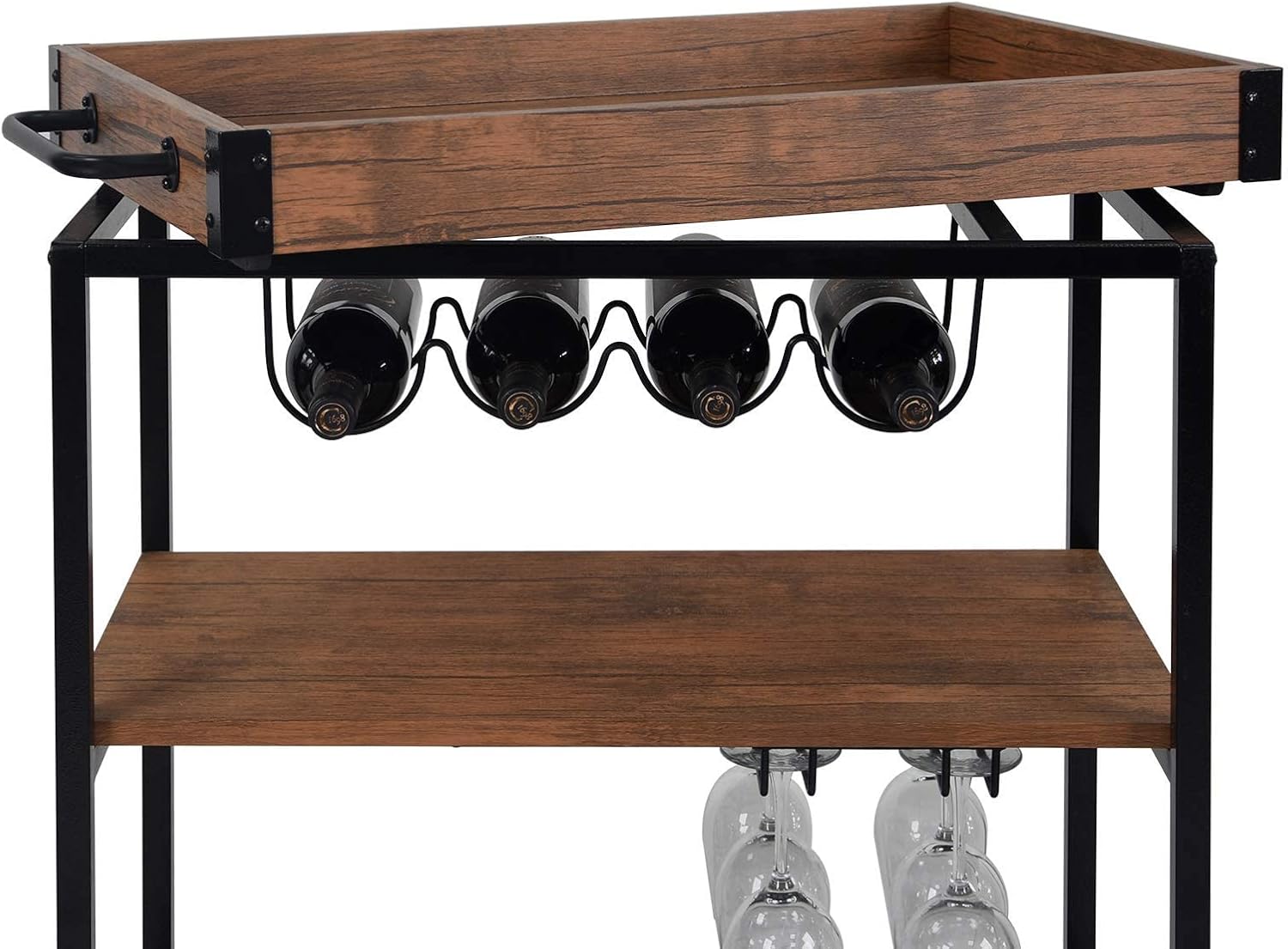 CHARAVECTOR Bar Cart Kitchen Bar&Serving Cart for Home with 3 -Tier Storage Shelves Kitchen ...