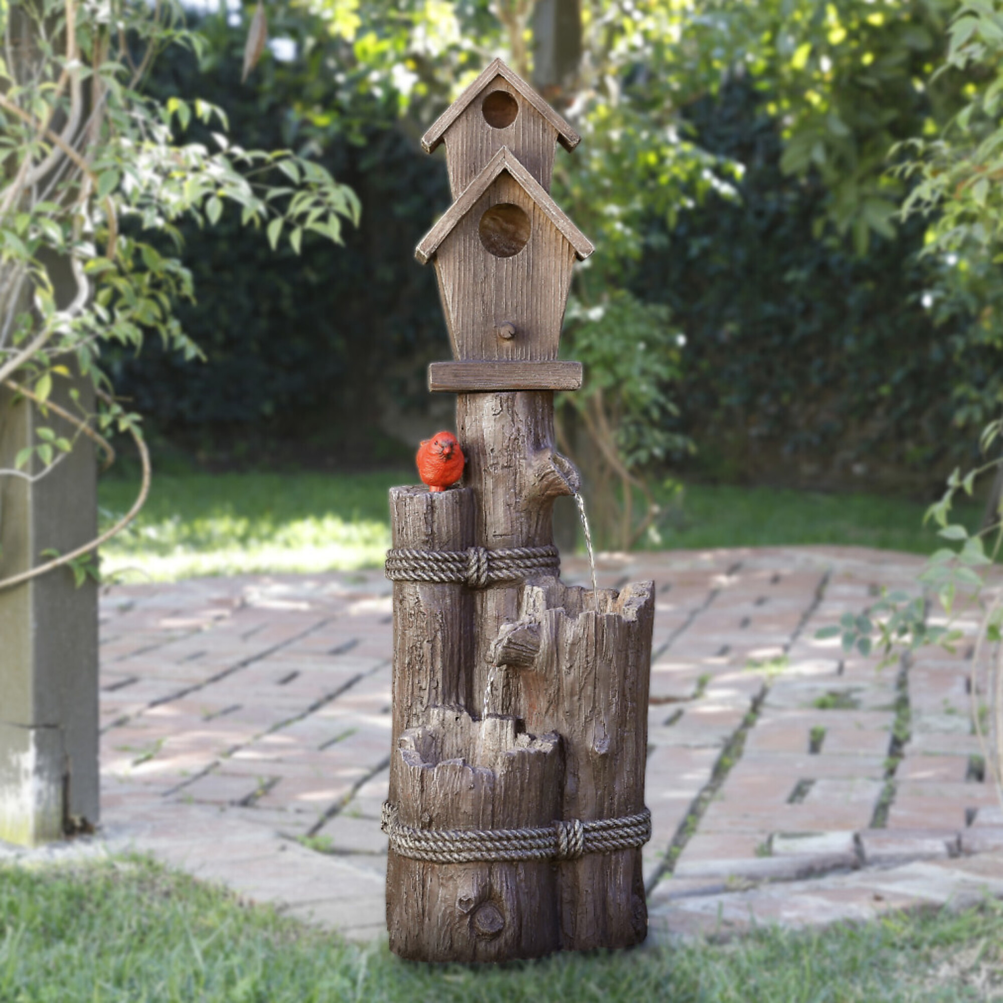 Alpine Corporation, 3-Tier Birdhouse with Cardinal Fountain, Volts 120 ...