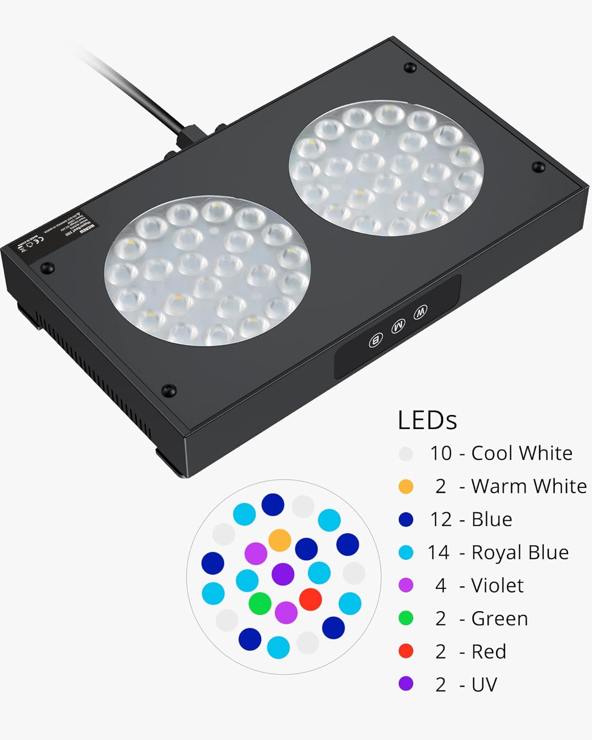 NICREW 30 Watts Aquarium LED Reef Light, Dimmable Full Spectrum Marine ...