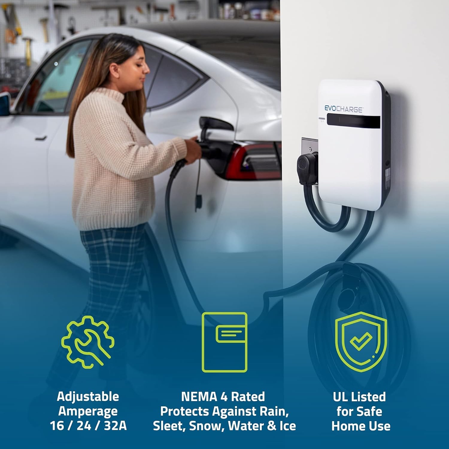 Garage & Shop EVSE, Level 2 Electric Vehicle Charging Station with 18 ...