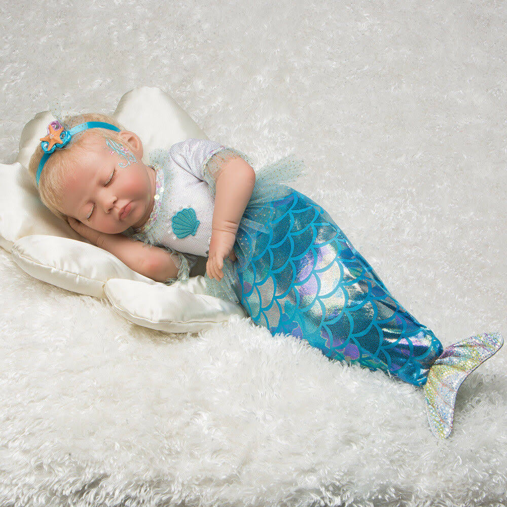 Paradise Galleries Mystic Mermaid Doll, 20 inch Reborn Baby Girl, Blonde Mohair & Actual Tail w ...