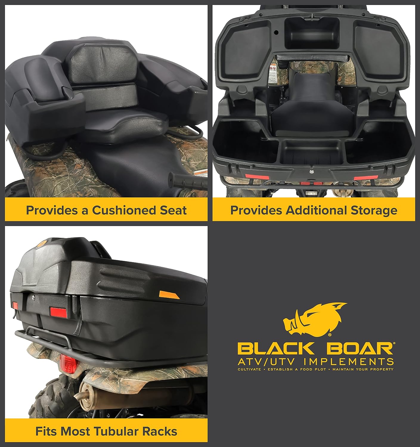 Black Boar (66010) ATV Rear Storage Box and Lounger-Integrated Lock ...