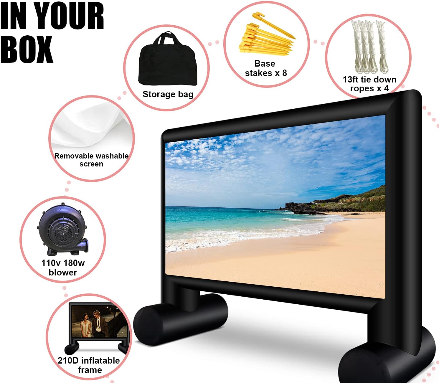 15' Inflatable Outdoor Projector Movie Screen -Package with Rope ...