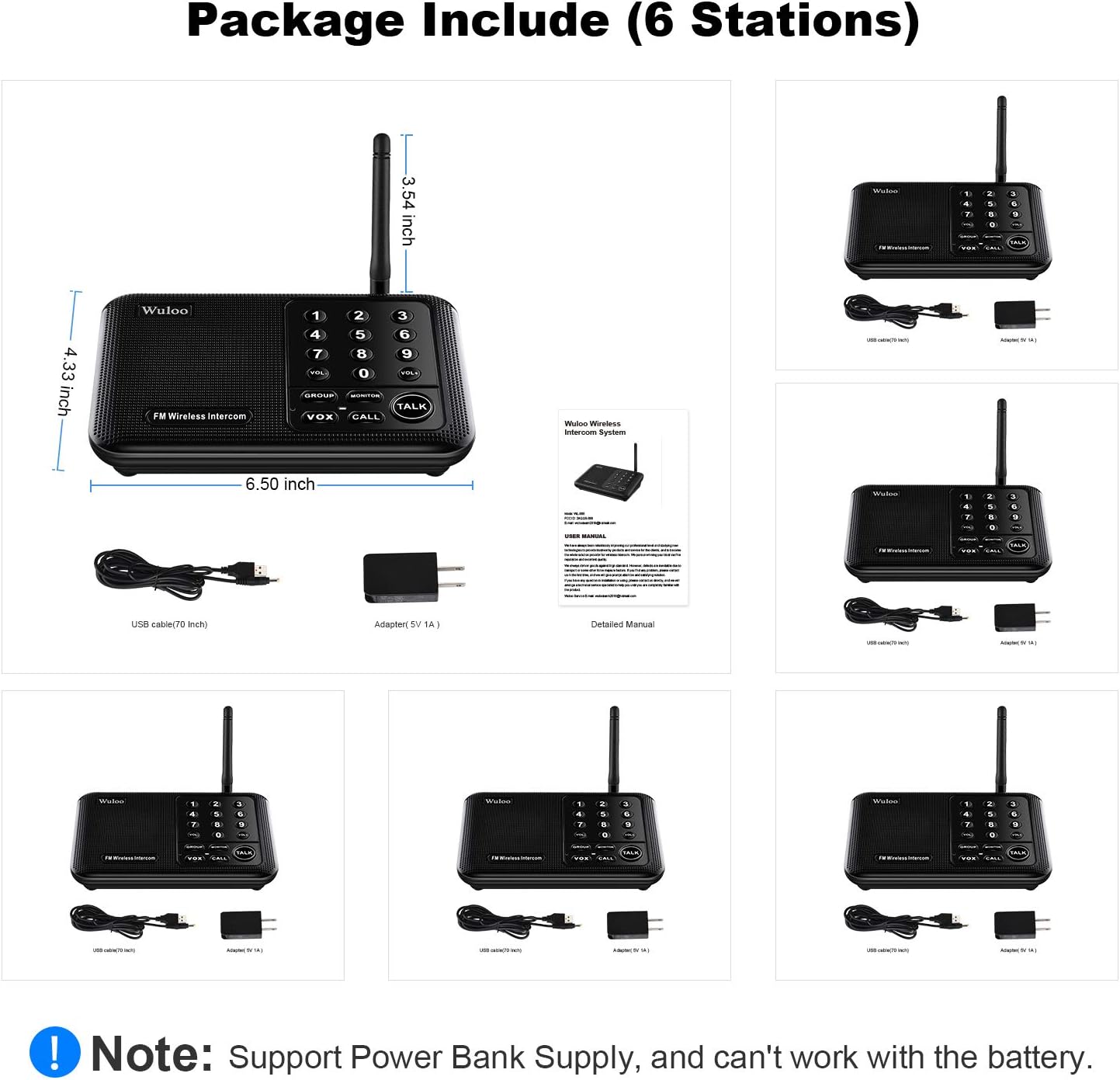 Wuloo Intercoms Wireless for Home 5280 Feet Range 10 Channel 3 Code ...
