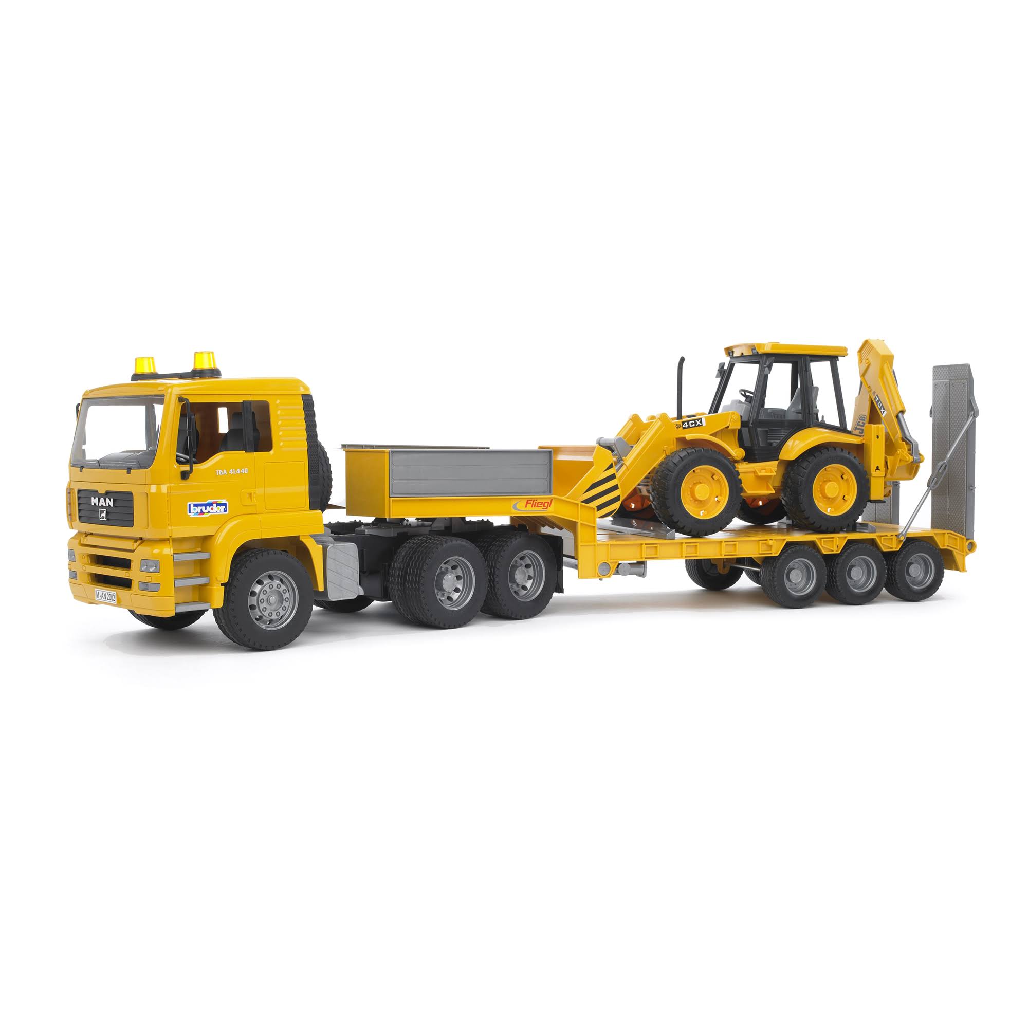 Bruder Man TGA Low Loader Truck with JCB Backhoe Loader - Revivalcandy