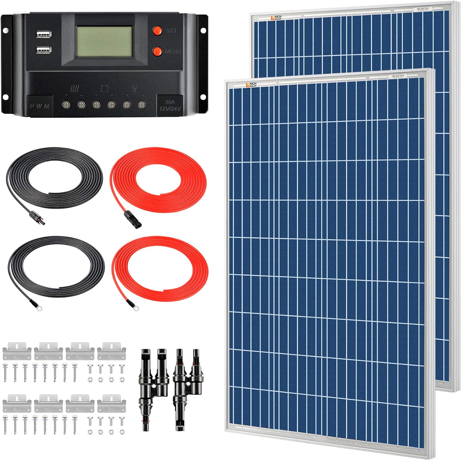 Solar & Wind Power 200 Watts 12 Volt Polycrystalline Solar Kit - Lorphan