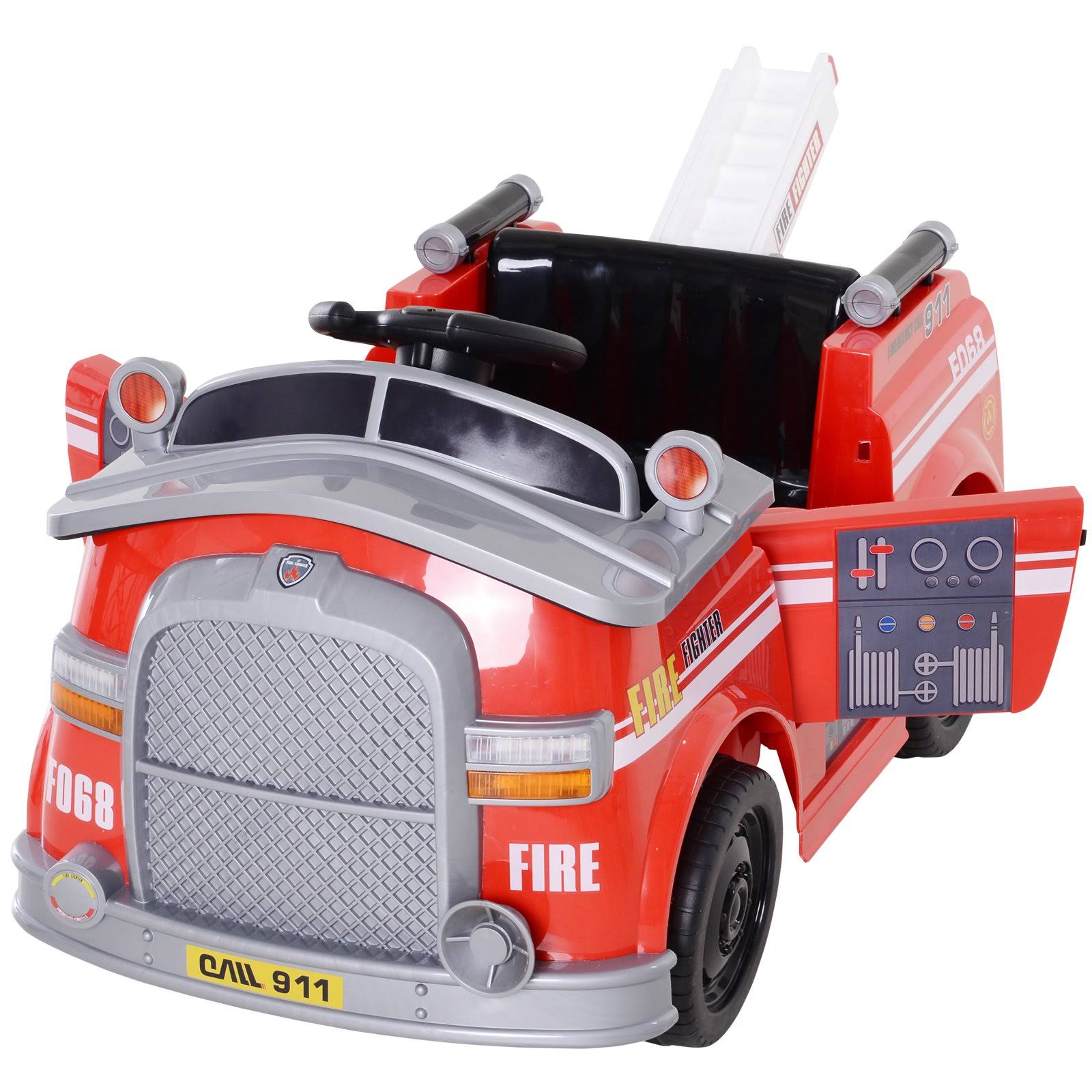 Aosom 6V Electric Ride-On Fire Truck Vehicle for Kids with Remote ...