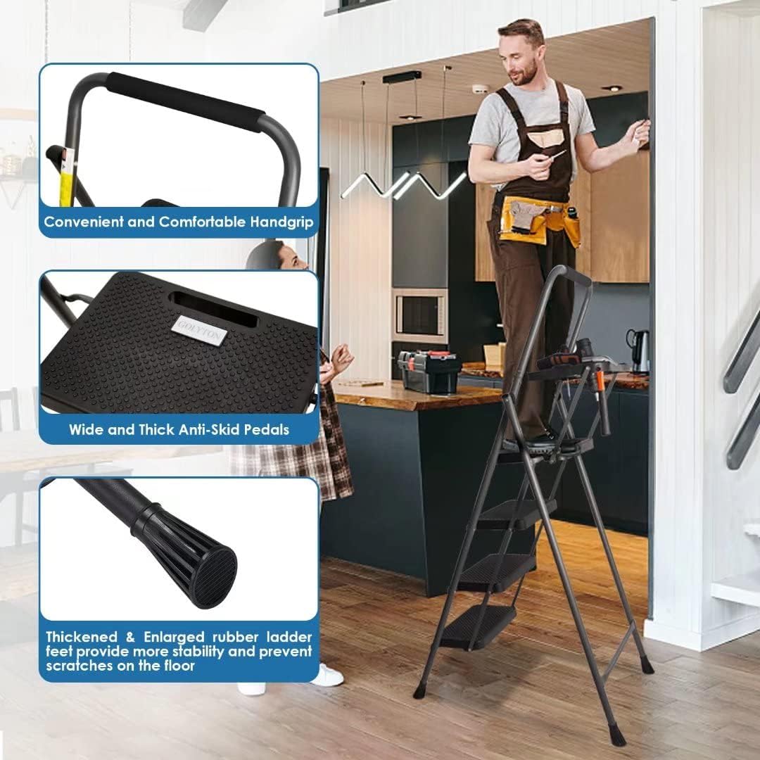 2 Step Ladder, GOLYTON 2 Lightweight Folding Step Stool with Wide Anti ...