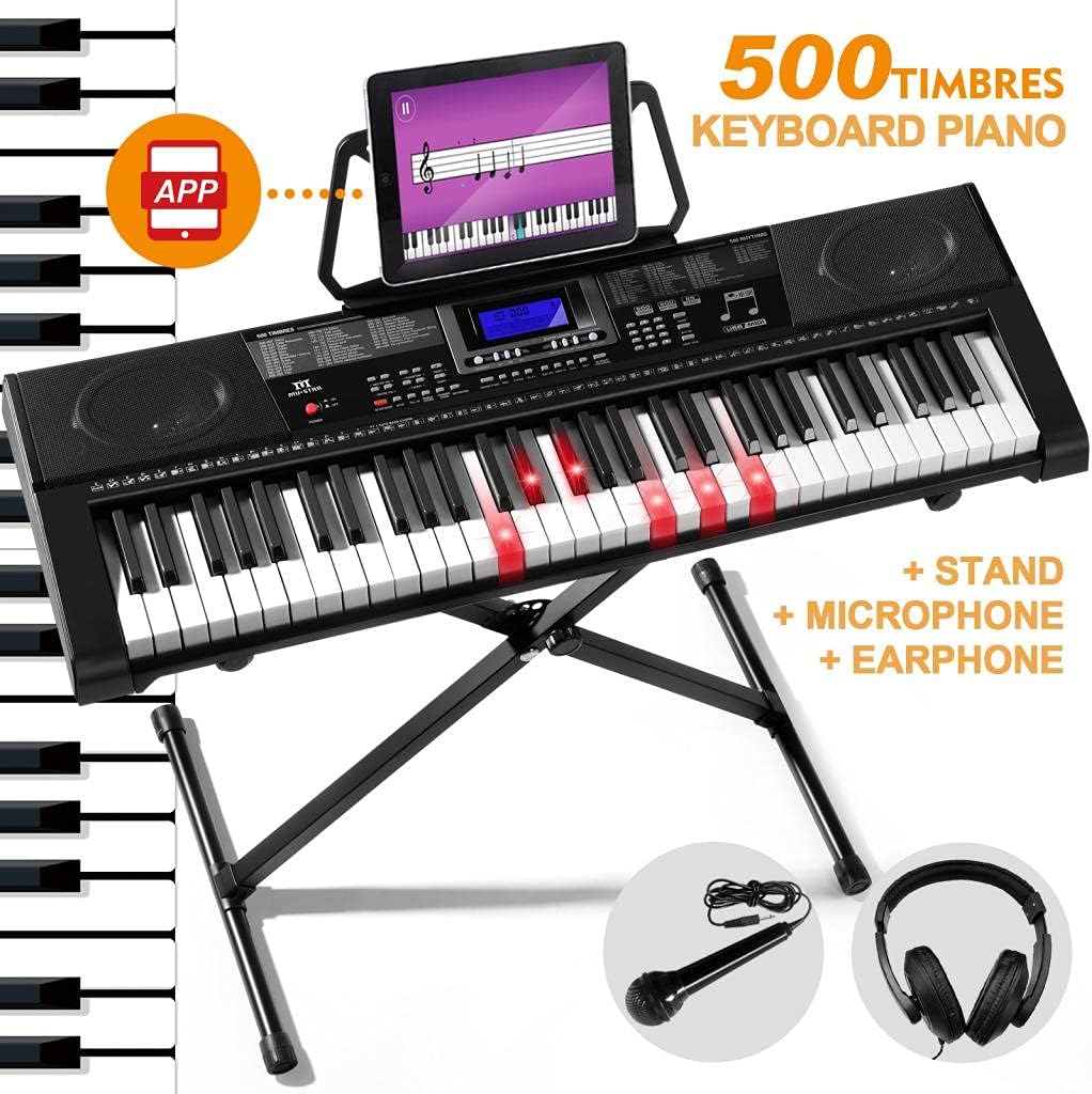 MUSTAR Keyboard Piano for Beginners, 61 Lighted Keys Piano Keyboard ...