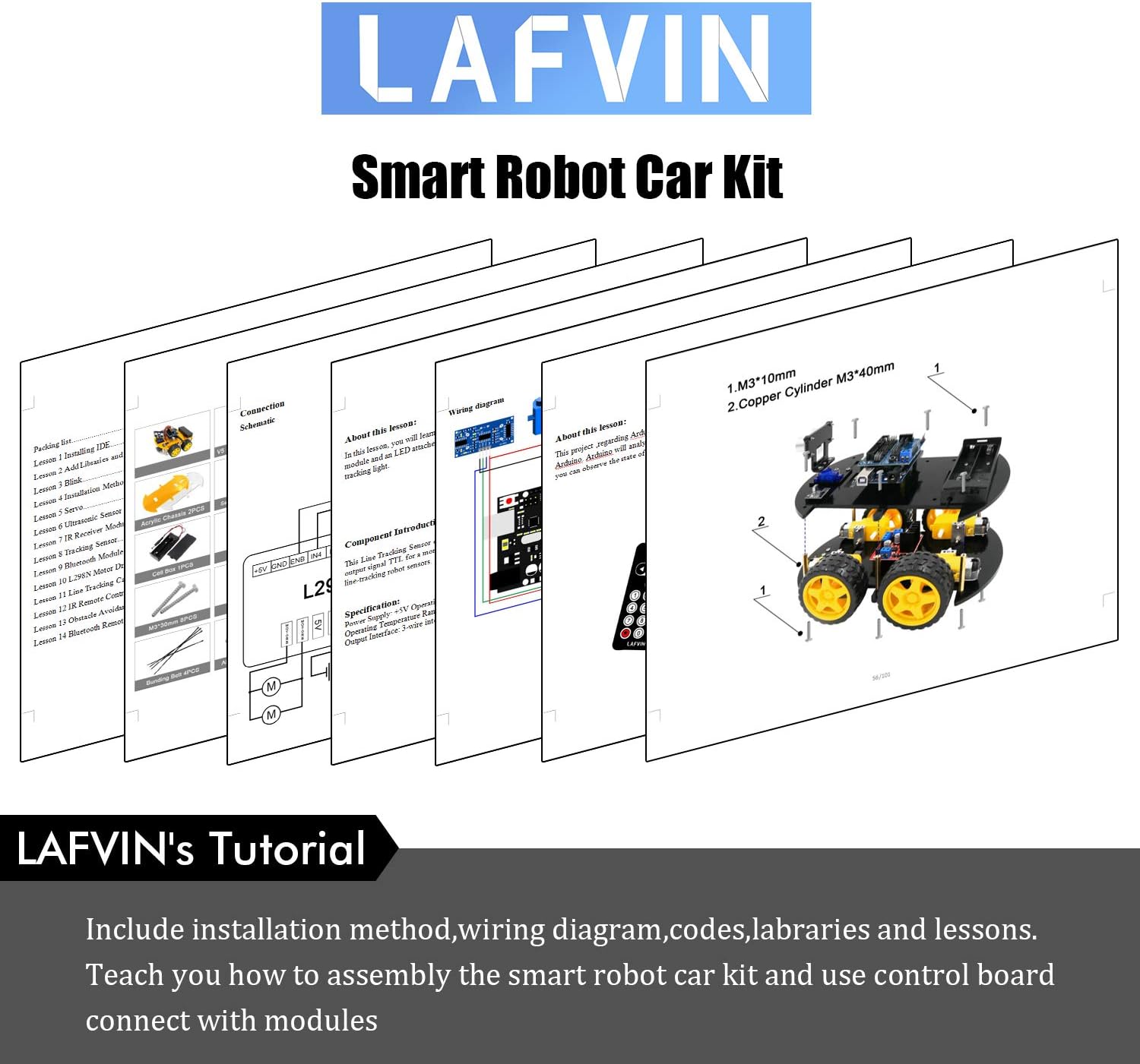 LAFVIN Smart Robot Car Kit Include Ultrasonic Sensor, Bluetooth Module,R3 Board Compatible with ...