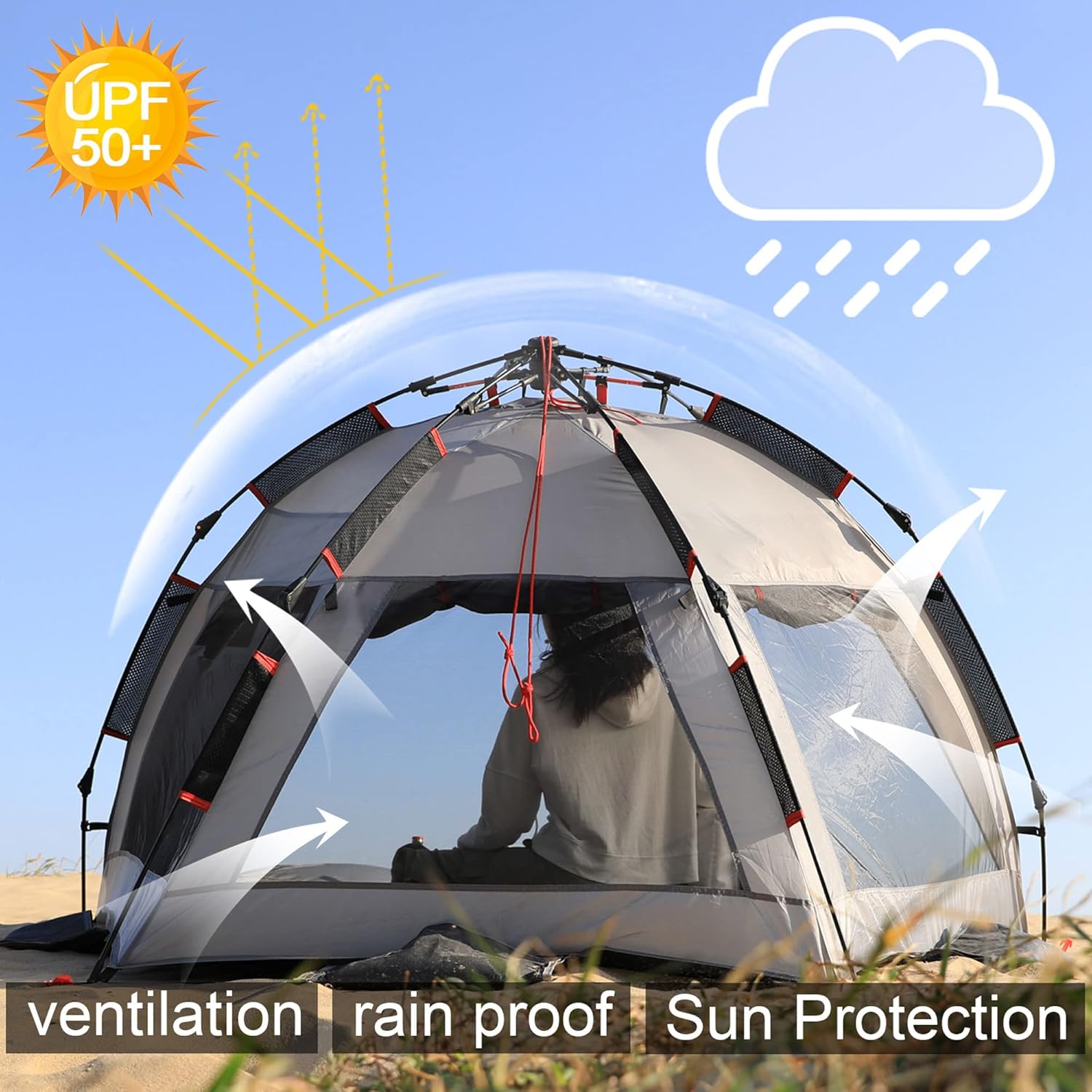 apollo walker Pop Up Beach Tent for 4 Person Sun Shade Shelter Large ...