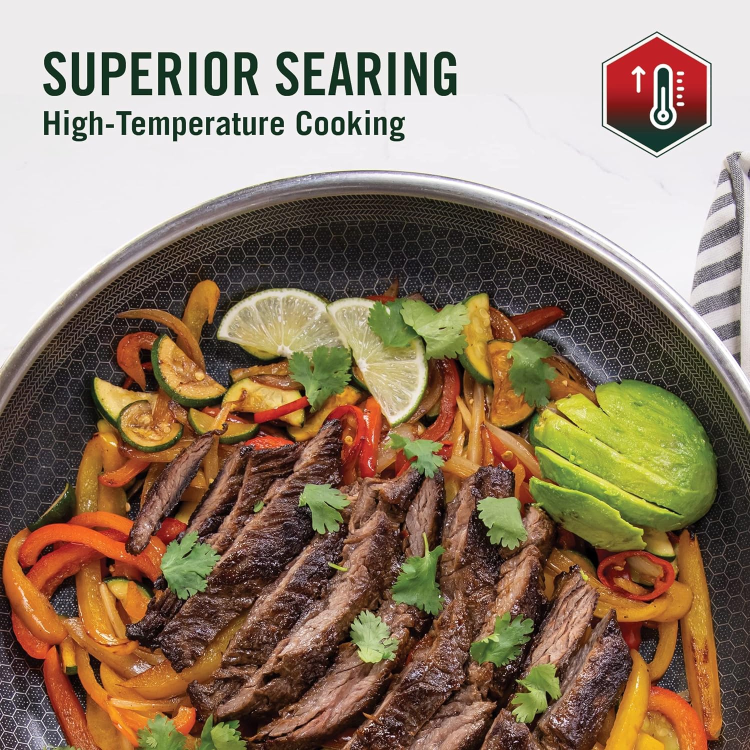 HexClad 7-Piece Hybrid Stainless Steel Cookware Set with Lids and Wok ...