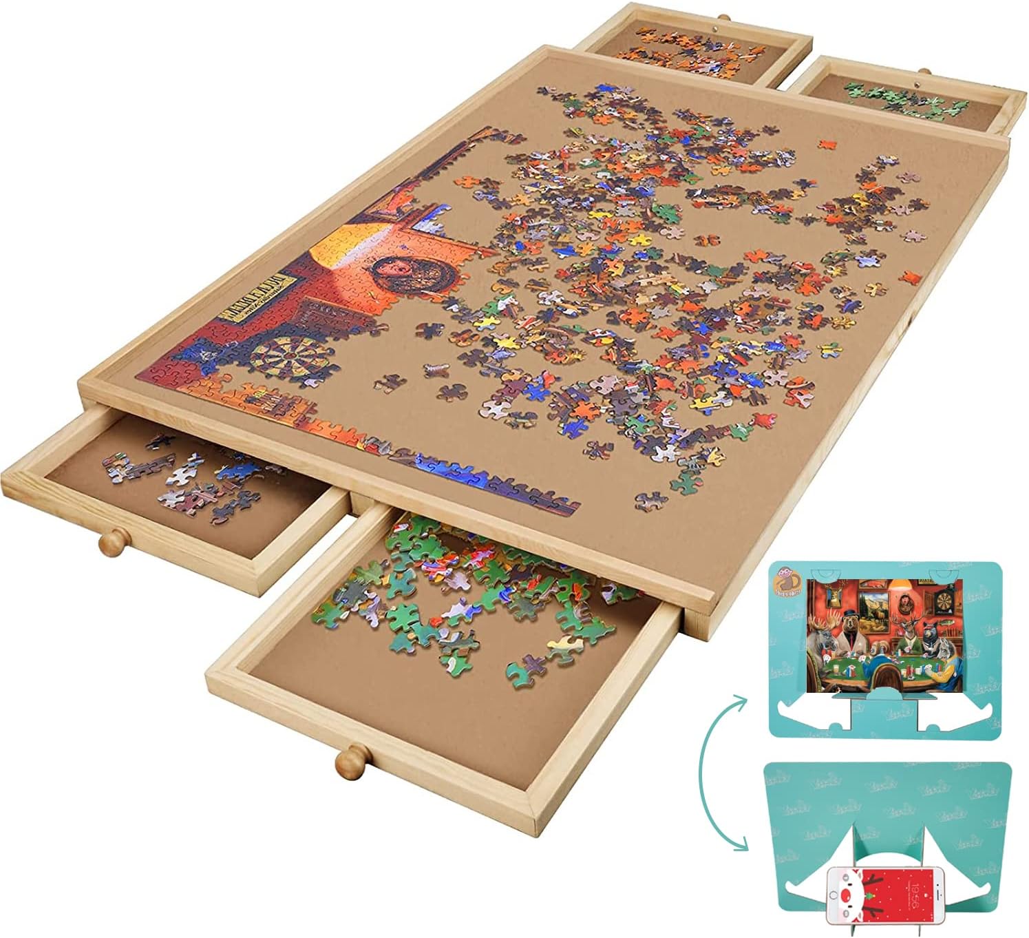 Puzzle Accessories Upgraded 1000 Piece Wooden Puzzle Table with Holder ...