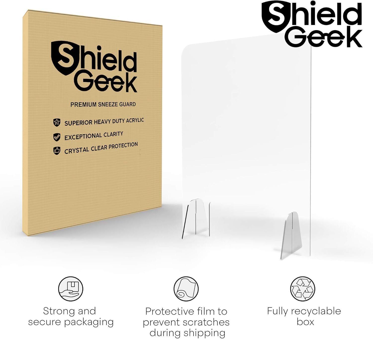 Shield Geek Sneeze Guard for Counter - Freestanding Plexiglass Shield ...