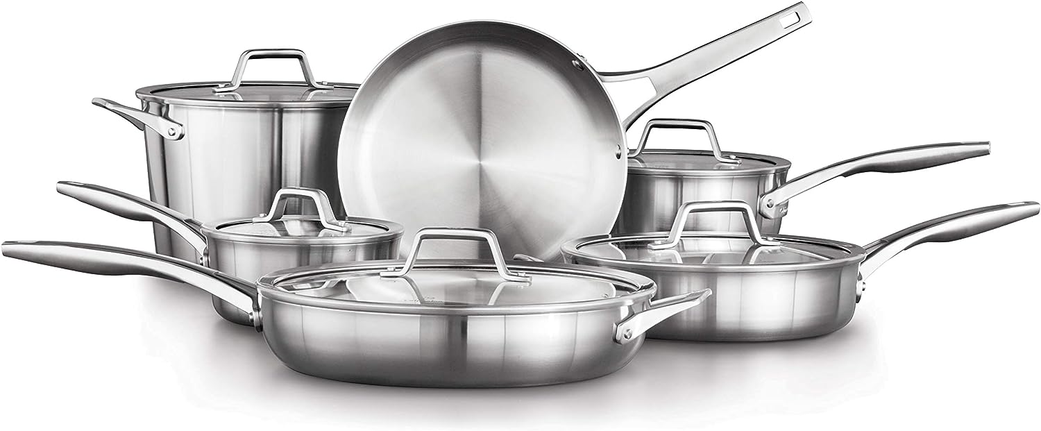 Calphalon Premier Stainless Steel Pots and Pans, 11-Piece Cookware Set ...
