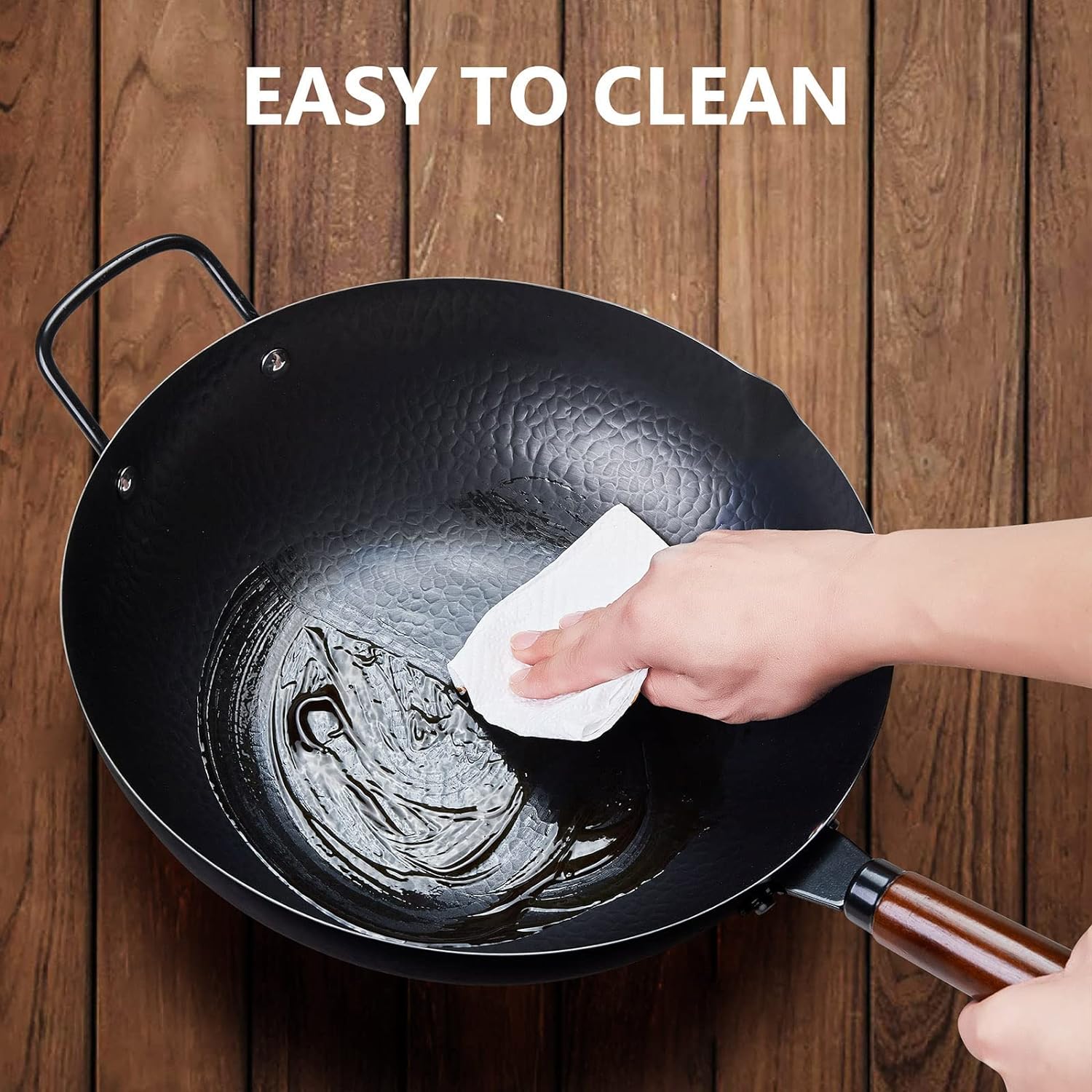 Carbon Steel Wok Pan with Lid and Handle, Small Appliances 13'' Stir ...