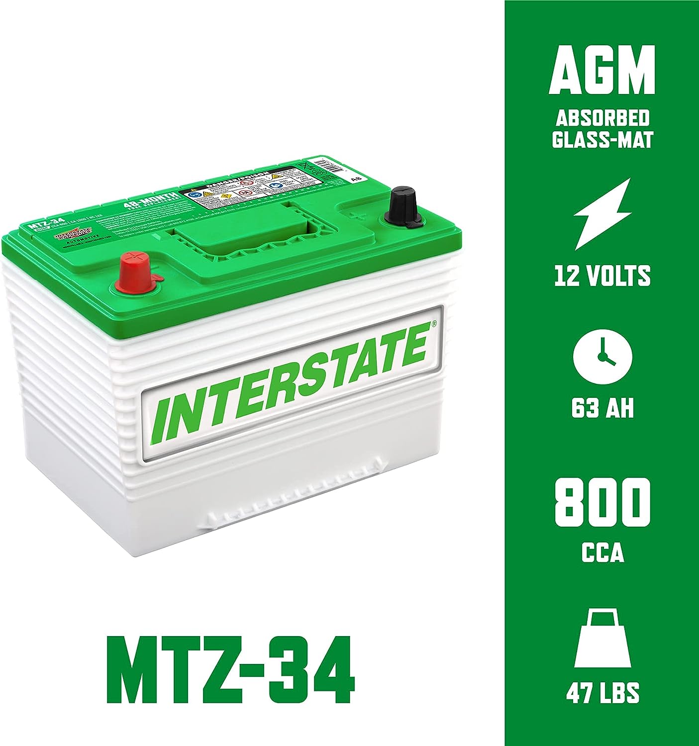 Interstate Batteries Automotive Battery 12V 63Ah (Group 34, 24) Pure ...
