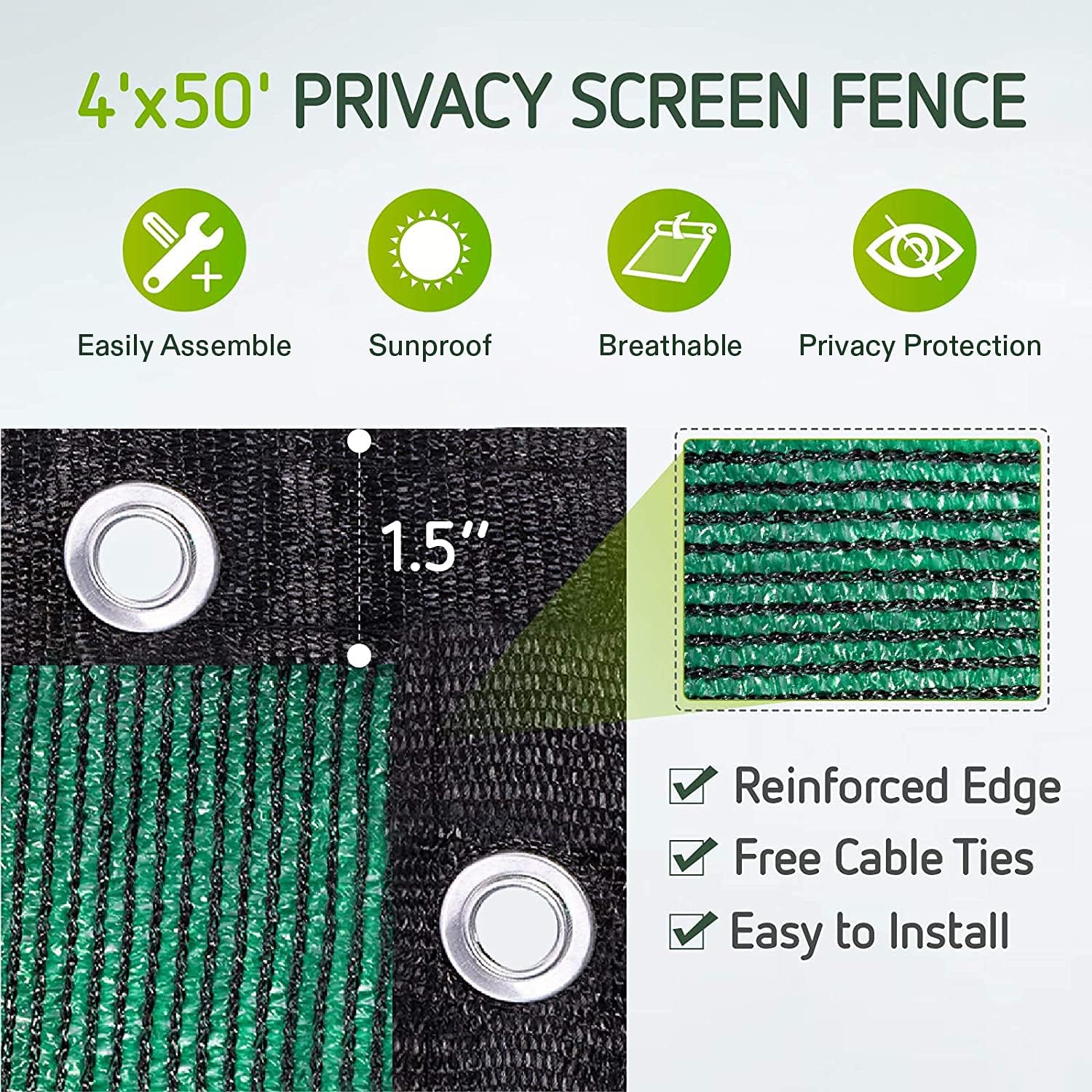 VIVOSUN 6' x 50' Green Fence Privacy Screen Heavy Duty Fencing Mesh ...