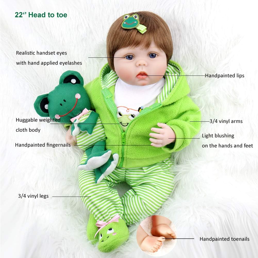 Aori Reborn Baby Doll 22 inch Realistic Baby Girl Dolls with Frog ...