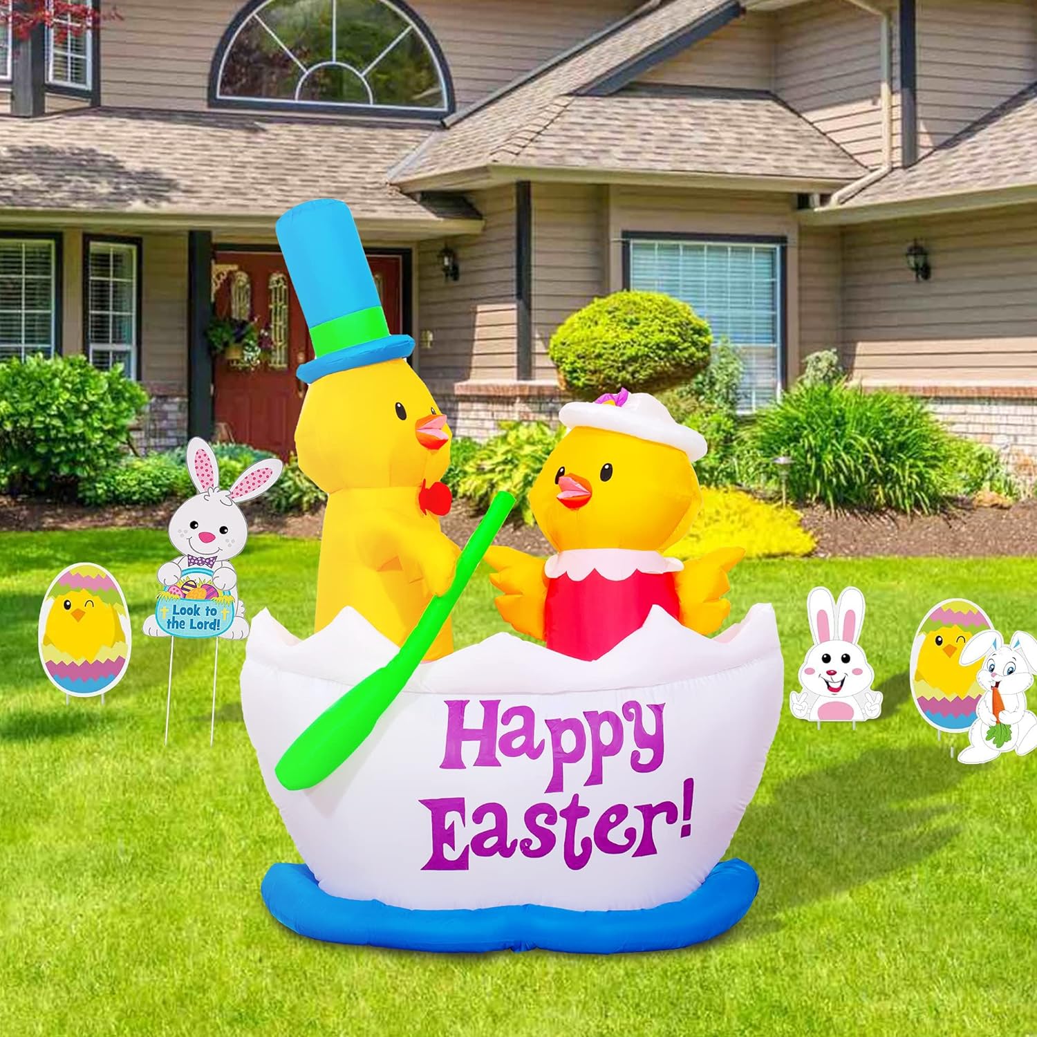 HOOJO 5.5 FT Height Easter Decorations, Easter Inflatables Chickens ...