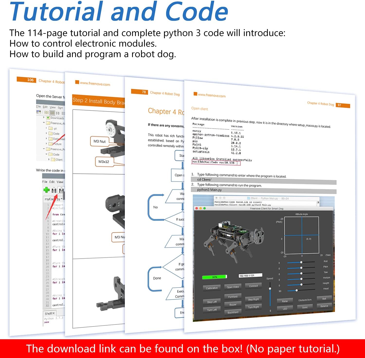 Freenove Robot Dog Kit for Raspberry Pi 4 B 3 B+ B A+, Walking, Self ...