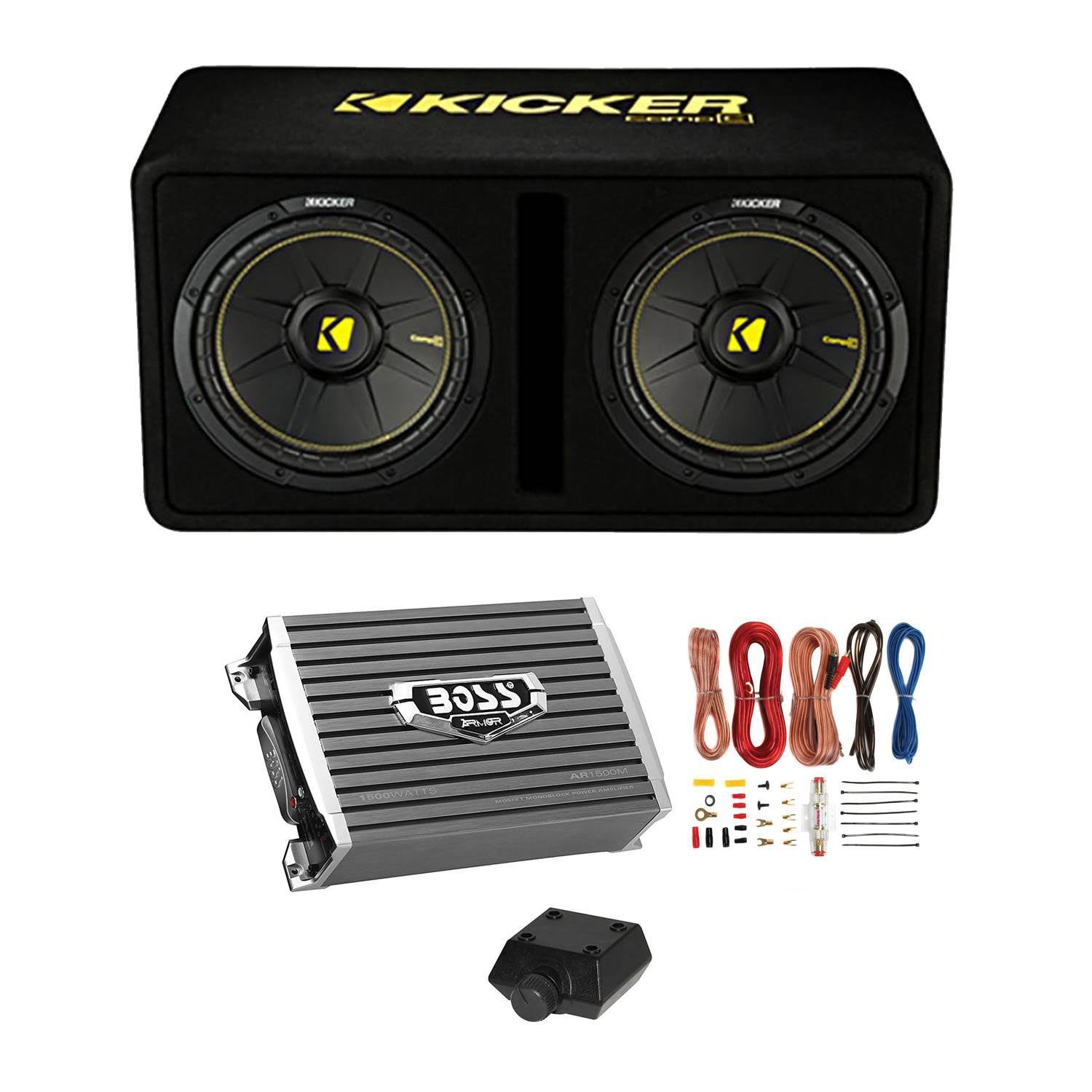 Kicker Dual 10x22 1200W 2-Ohm SUB Enclosure + 1500W Monoblock Amp W ...