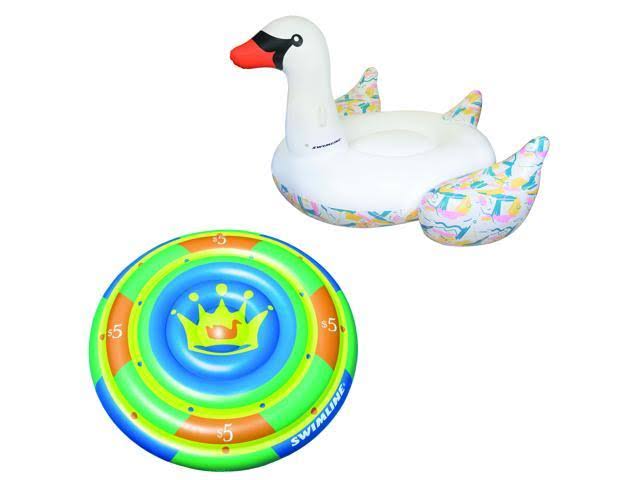 Giant Inflatable Swan Pool Float Bundled w/ Highroller Chip Inflatable ...