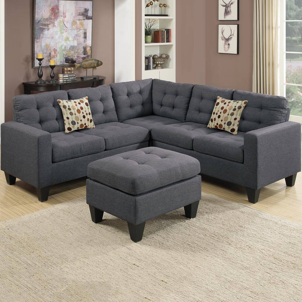 Venetian Worldwide Milan 5-Piece Blue/Gray Fabric 4-Seater L-Shaped Modular Sectional Sofa with ...