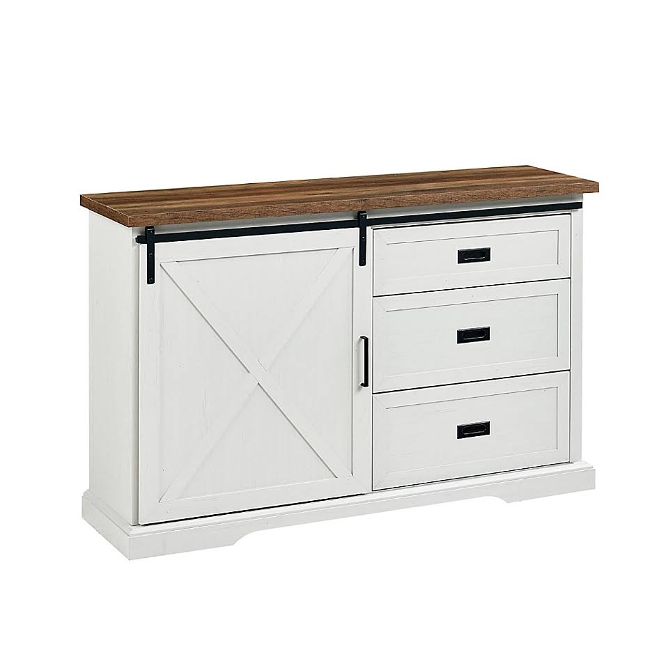 Forest Gate 3-Drawer Sliding Barn Door Sideboard in White - Revivalcandy