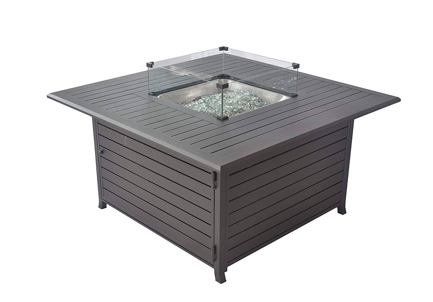 Legacy HEATING Square Fire Table with Glass Wind Guard, Cover and Table ...