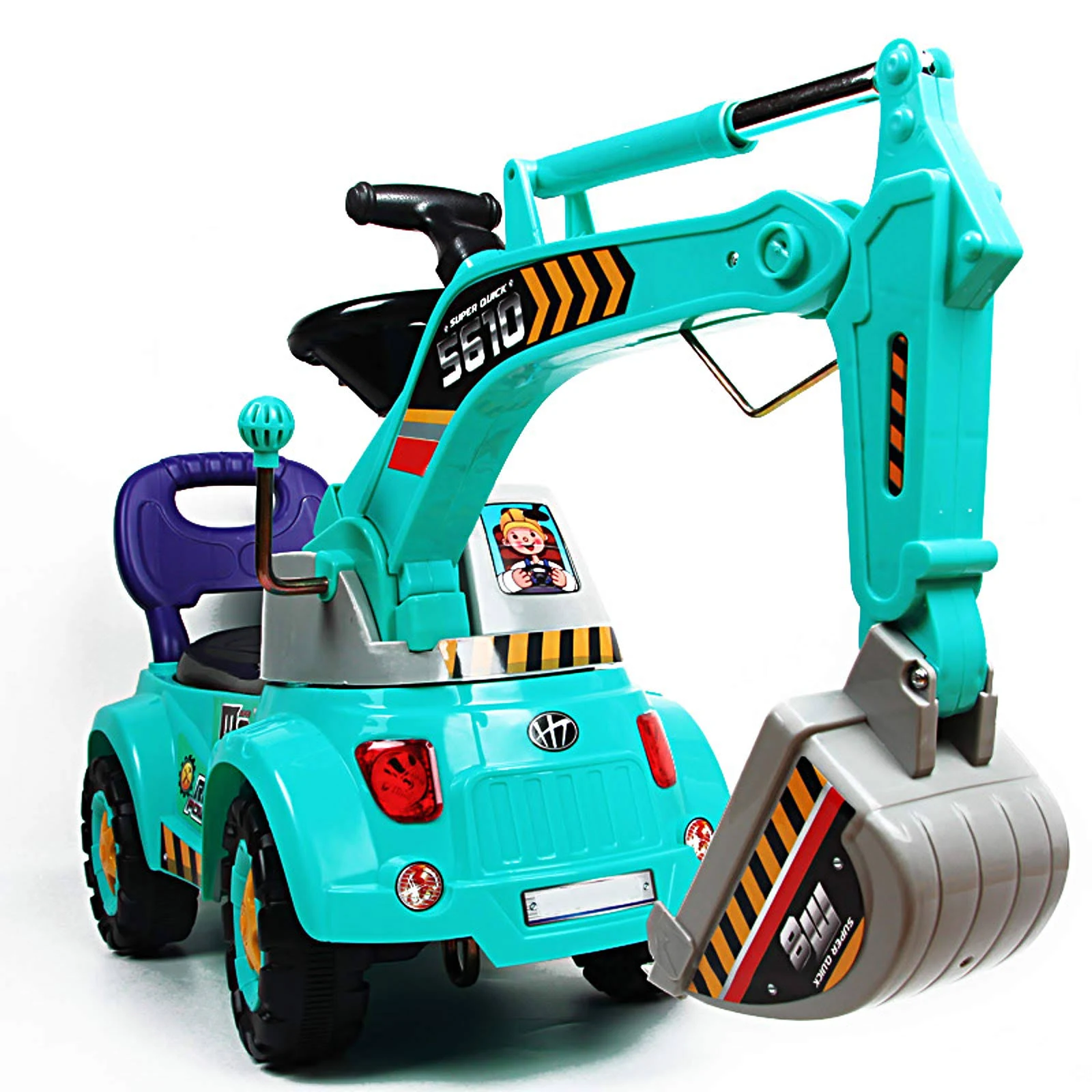 Poco Divo Blue Digger Scooter, Ride-On Excavator, Pulling Cart, Pretend ...