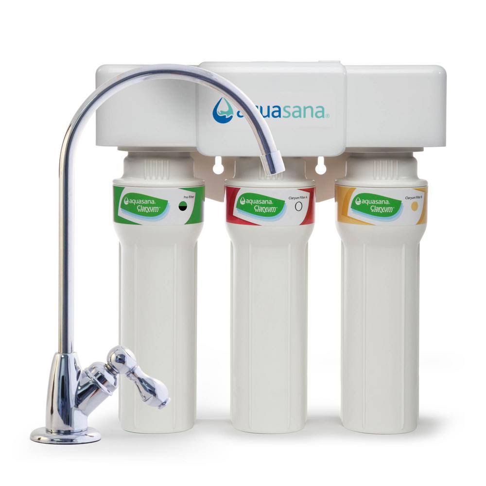 Aquasana 3-Stage Max Flow Under Sink Water Filter System with Chrome ...