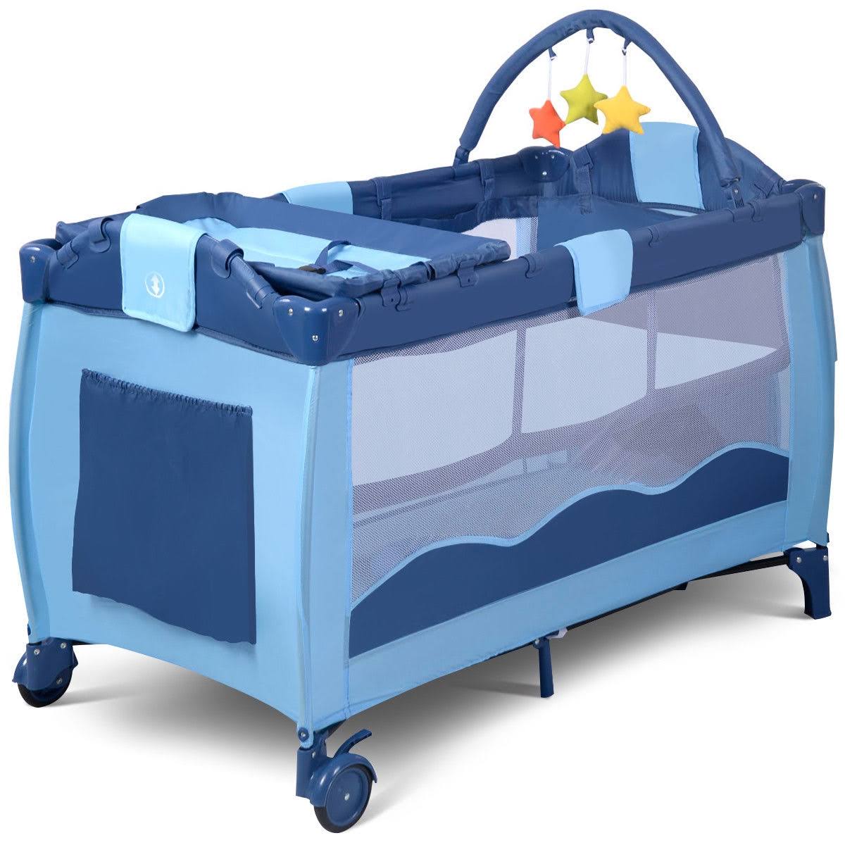 Portable Baby Crib Playpen Playard Pack Travel Infant Bassinet Bed Blue ...
