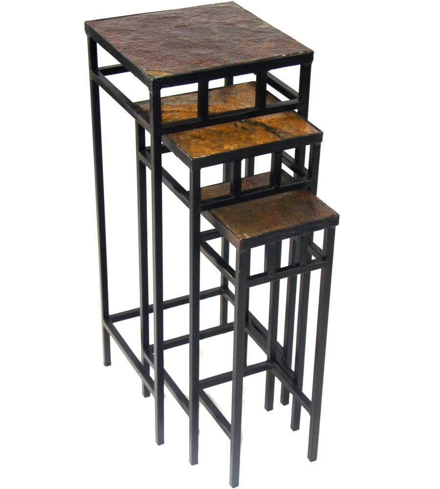 4D Concepts 3 Piece Square Nesting Table Set, Slate - Ritoyou
