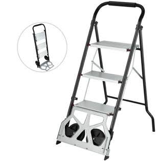 Vevor 3-Steps Ladder Cart 2-in-1 Convertible Step Ladder Folding Hand ...
