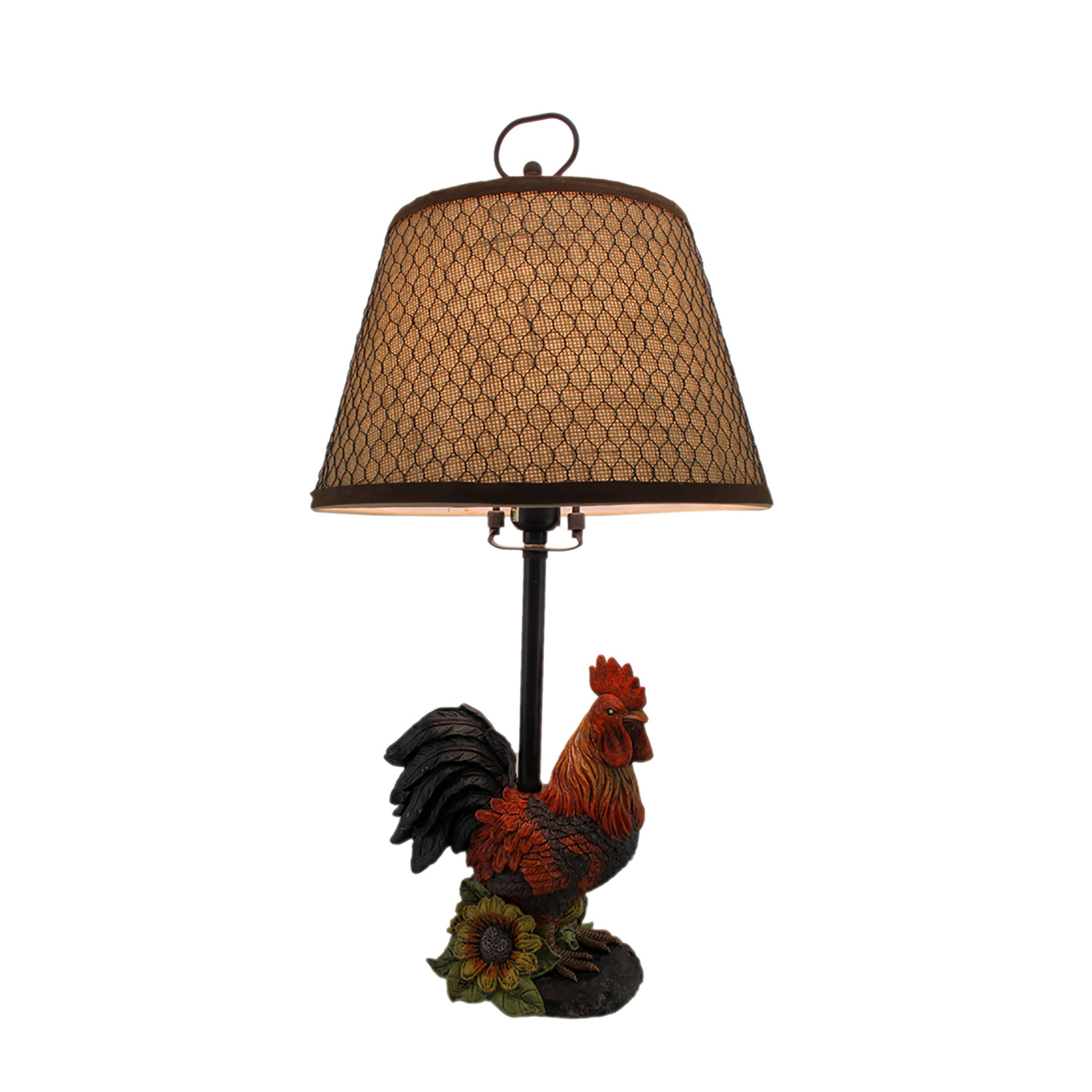 Zeckos Rustic Farmhouse Rooster Table Lamp with Burlap and Wire Shade ...