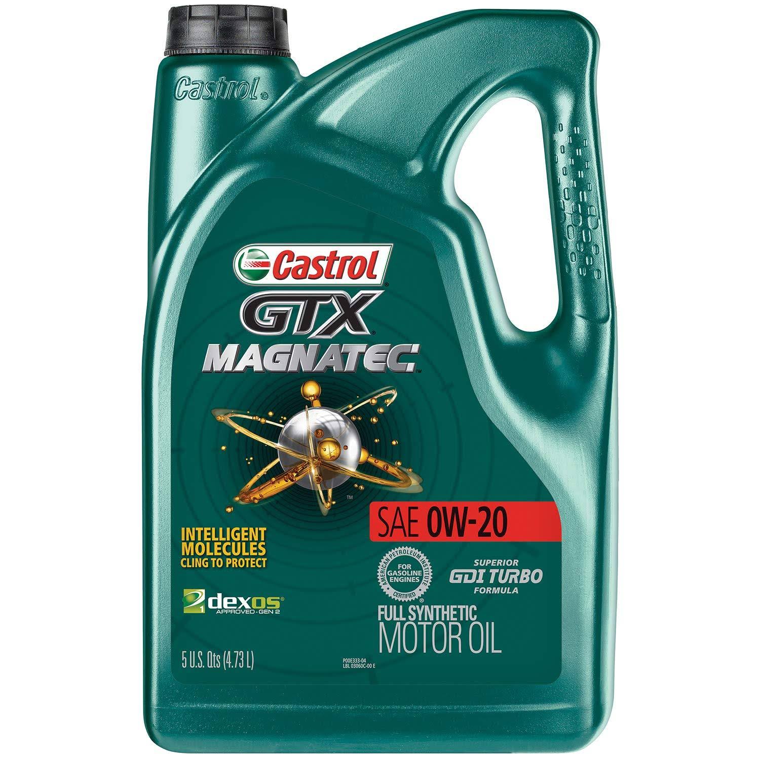 Castrol 03060 GTX Magnatec 0W-20 Full Synthetic Motor Oil, 5 Quart, 3 ...