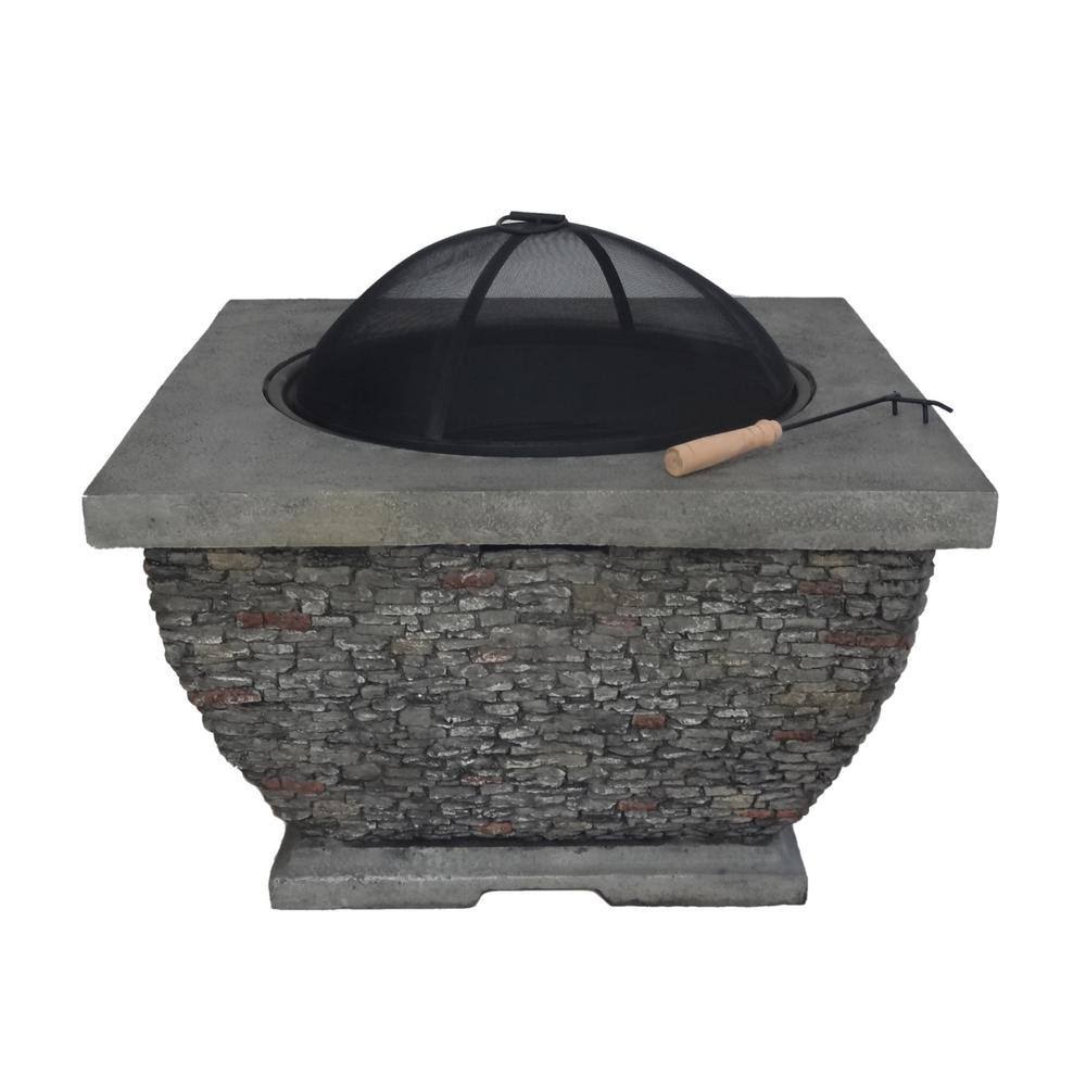 Outdoor 32x22 Wood Burning Light-Weight Concrete Square Fire Pit, Grey ...