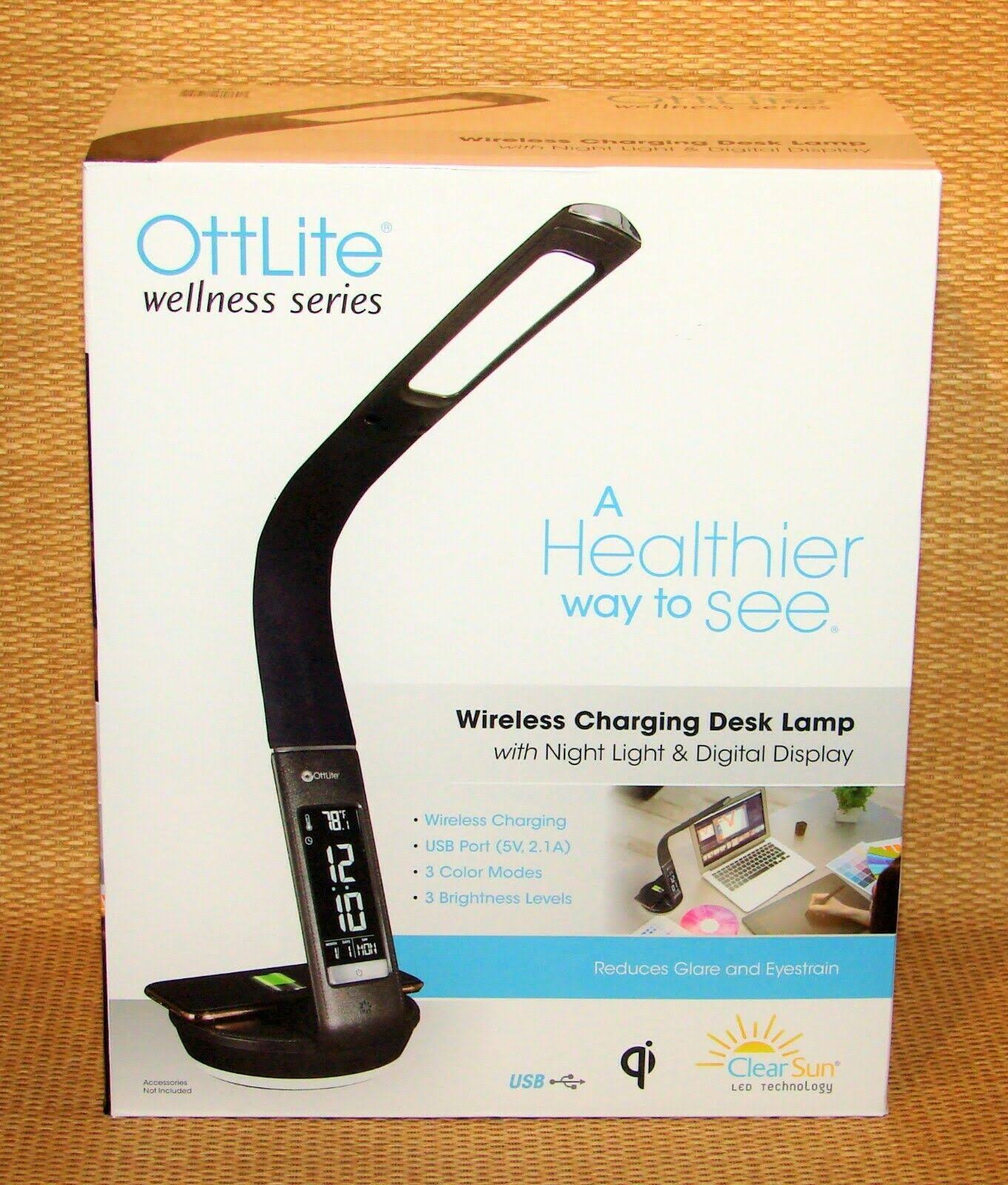 OttLite Wellness Series Wireless Charging Desk Lamp w/ Digital Display - Black - Ritoyou