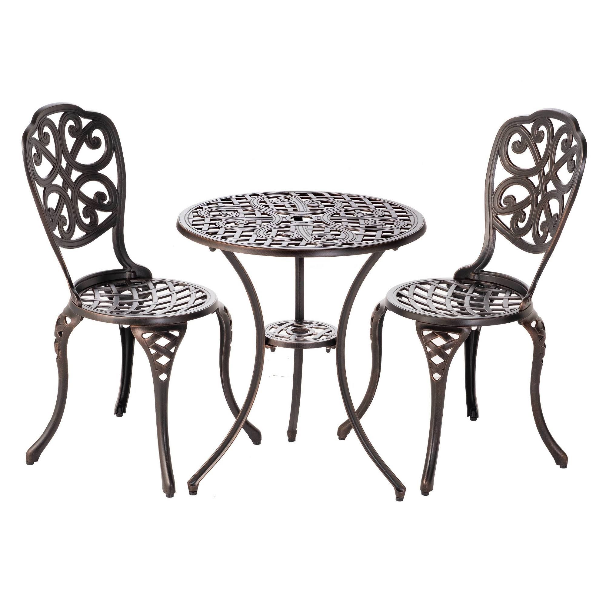 Alfresco Home Newry 3 Piece 24x22 Rd. Cast Alumiinum Bistro Set - Ritoyou