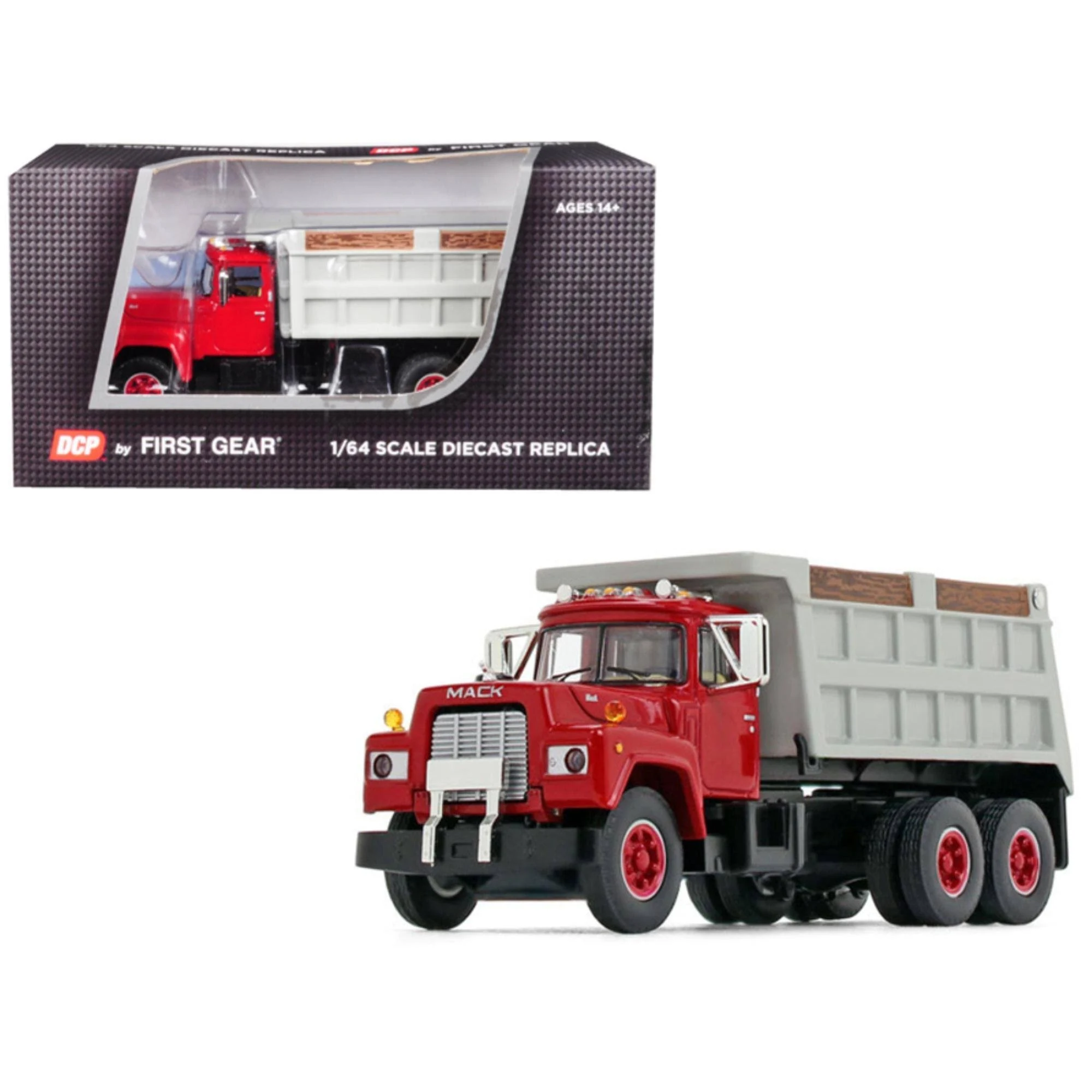 Mack R Tandem Axle Dump Truck Red with Gray Body 1/64 Diecast Model by ...