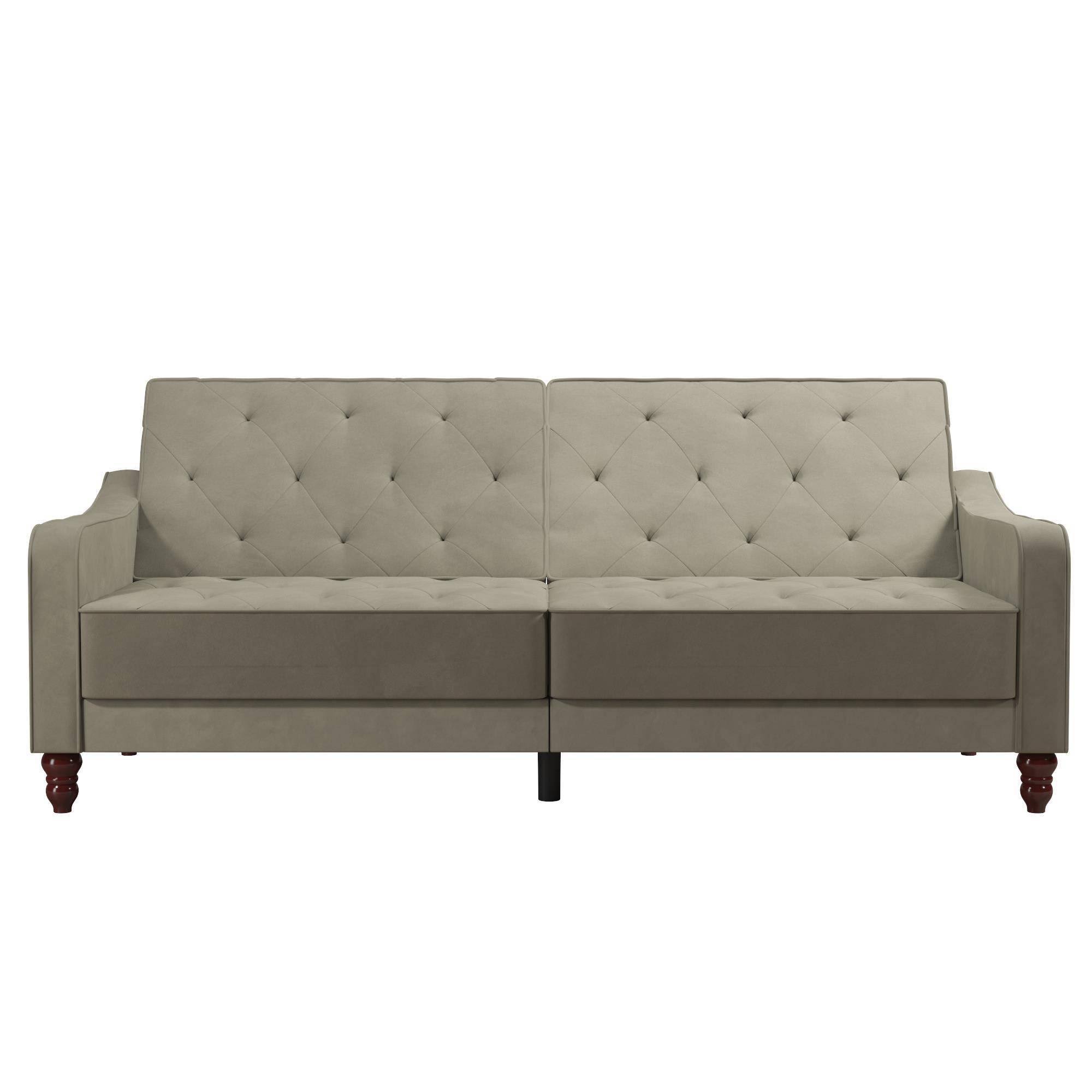 Novogratz Vintage Tufted Velvet Split Back Futon, Taupe - Ritoyou